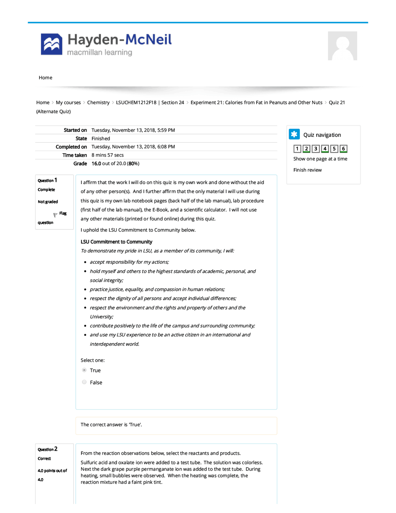 General Chemistry Laboratory Quiz 1 With Solutions Chem 1212 Docsity