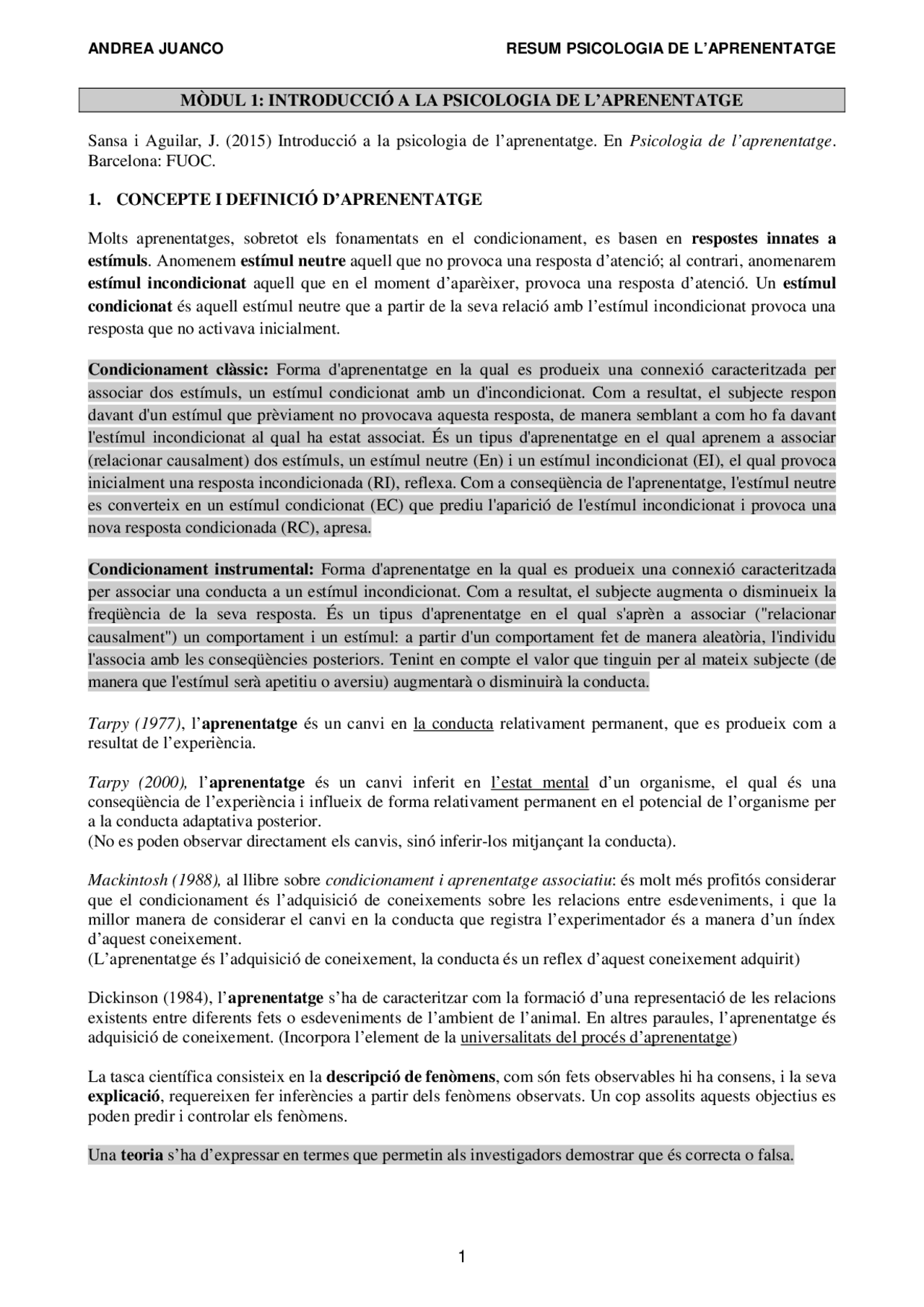 Resum MÒdul 1 Aprenentatge Docsity