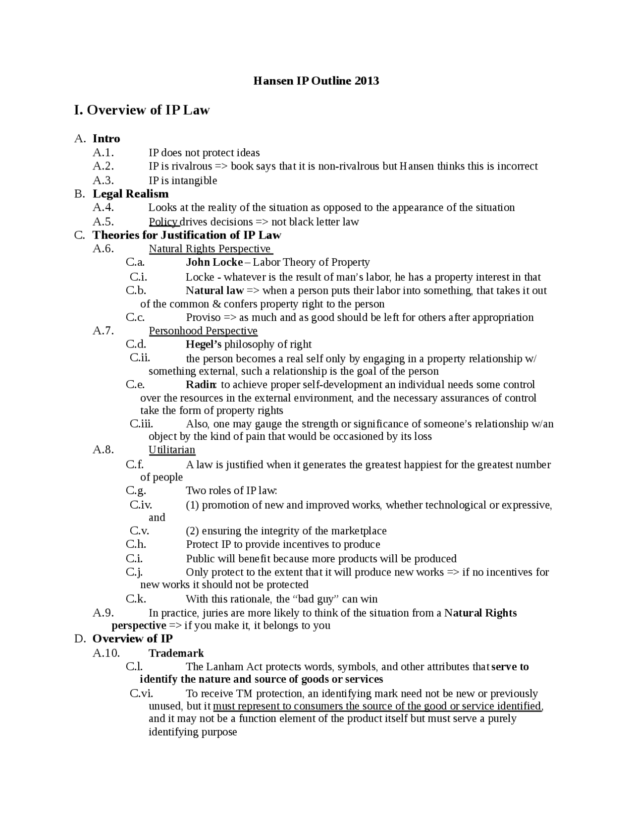 IP OUTLINE- LAW NOTES - Docsity