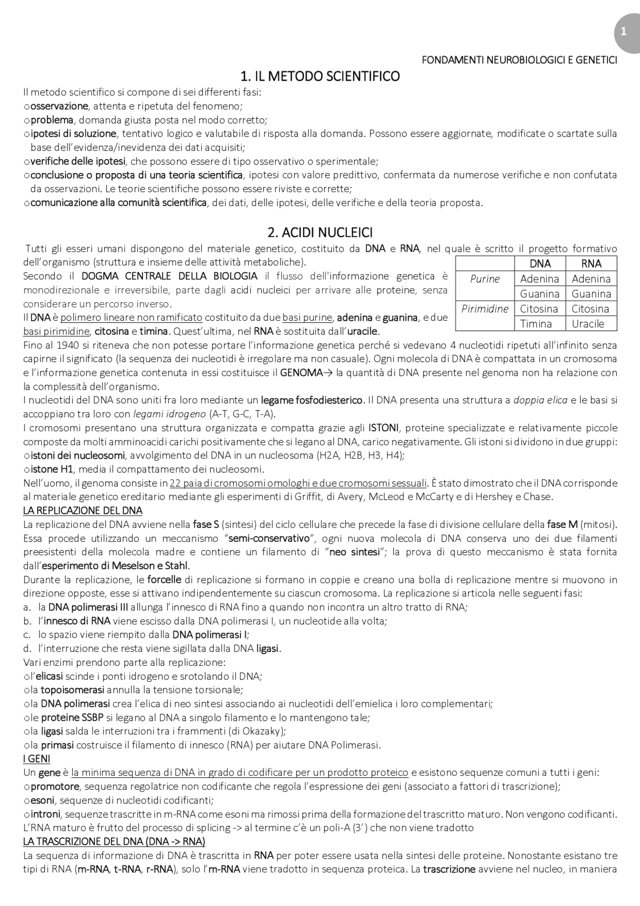 Fondamenti Neurobiologici E Genetici Riassunti Docsity
