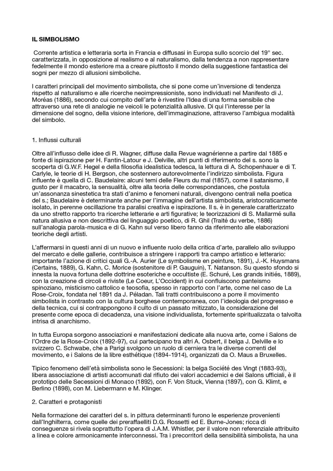 Appunti Sul Simbolismo Prove Desame Di Letteratura Francese Docsity