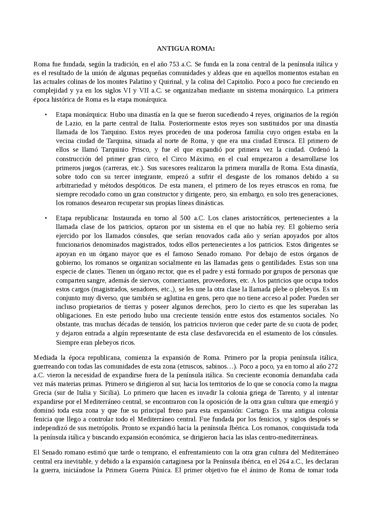 Resumen de Roma, Historia Universal. - Docsity