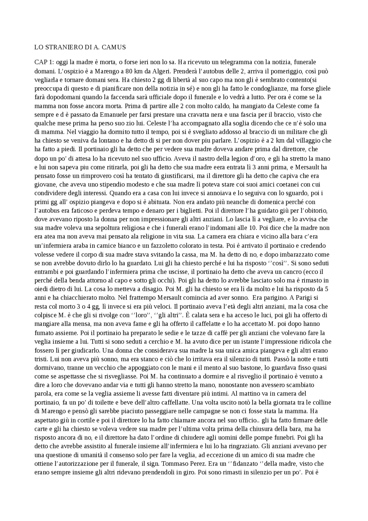 Romanzo Létranger Di Camus Docsity