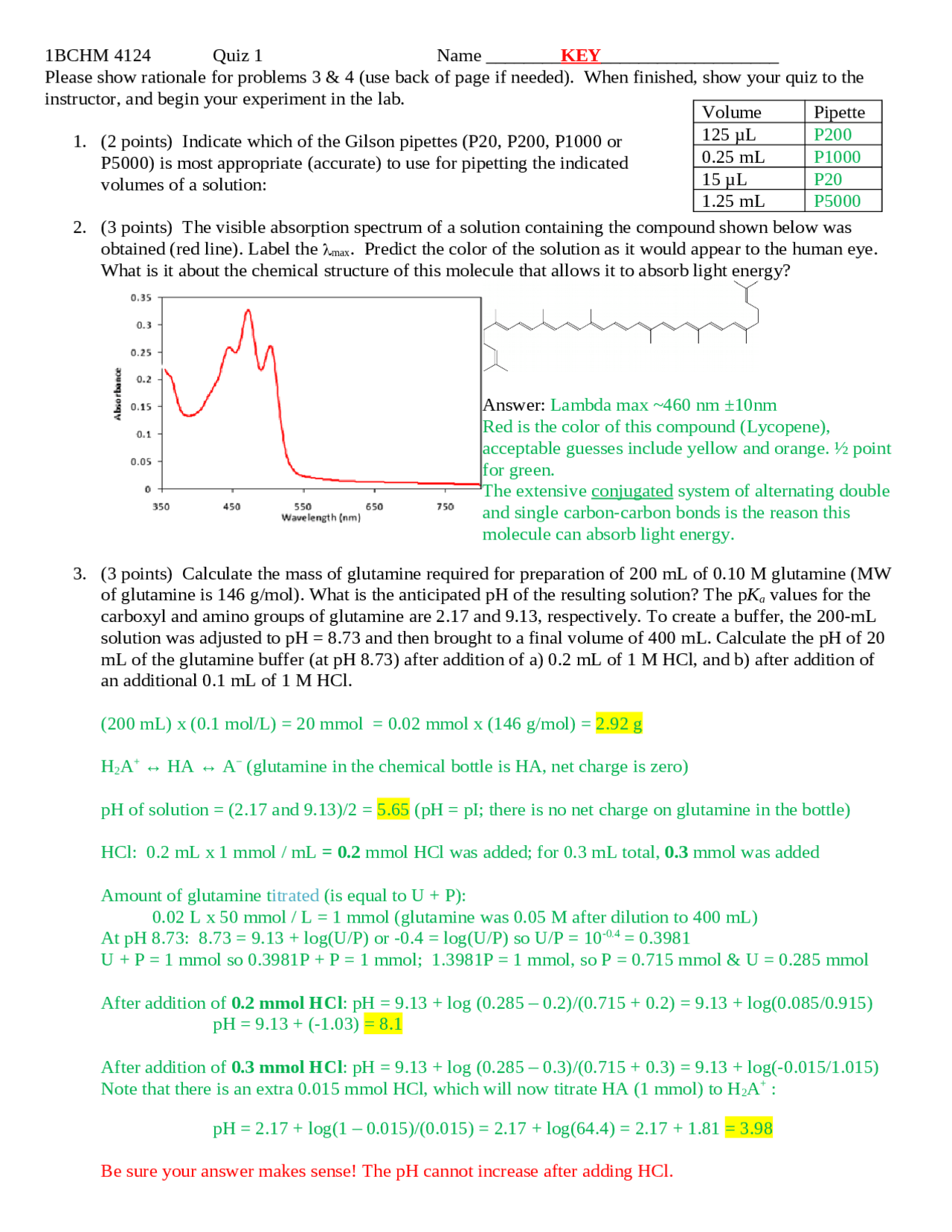 4 Solved Problems Biochemistry Quiz 1 Bchm 4124 Docsity