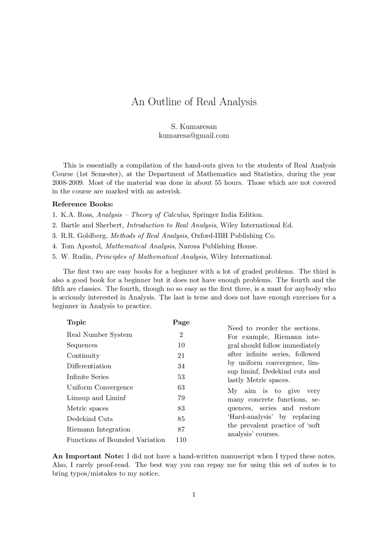 An Outline of Real analysis - Docsity