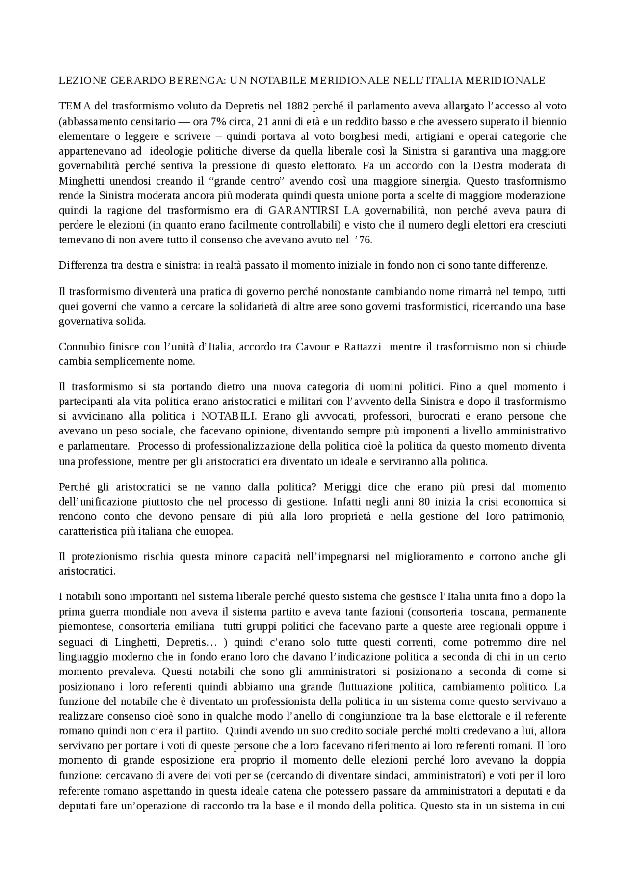 Gerardo Berenga, spiegazione prof. Carmelita della Penna - Docsity