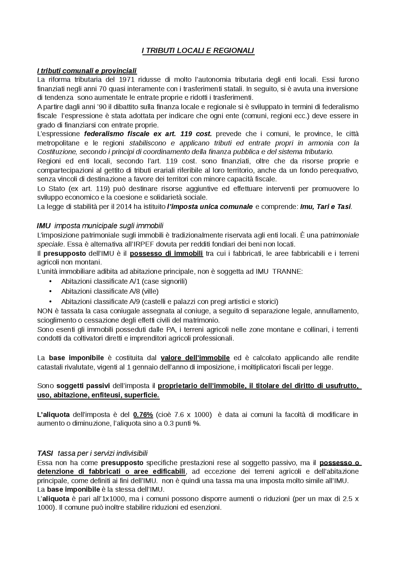 Parte Speciale Tesauro Tributi Locali E Regionali Docsity