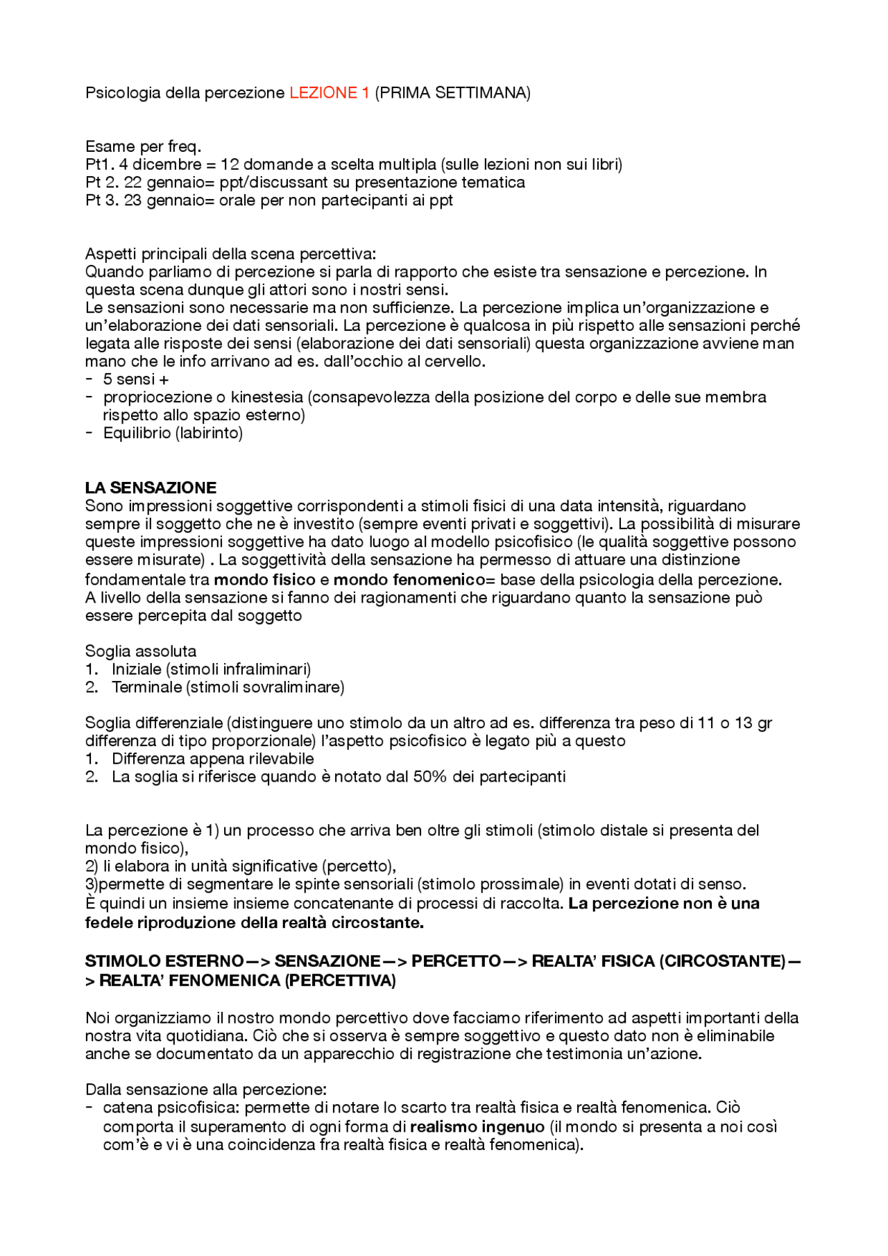 Psicologia Della Percezione Docsity