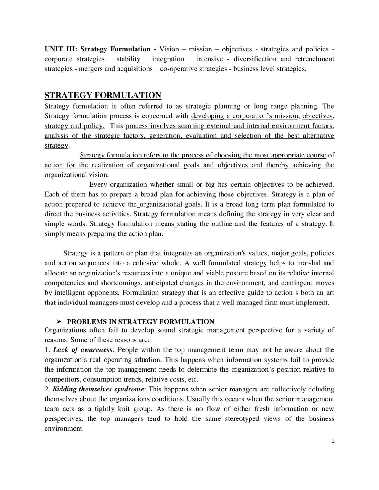 Strategic Management Docsity