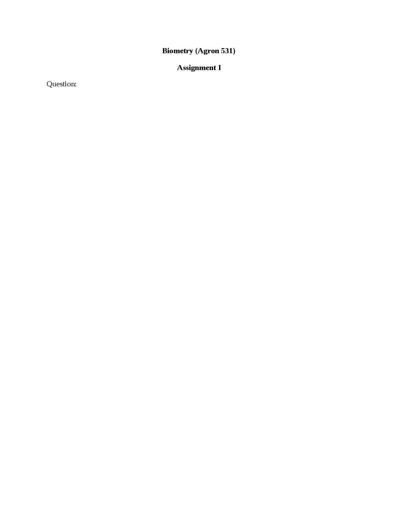Biometry Agron 531 Assignment 1 Docsity