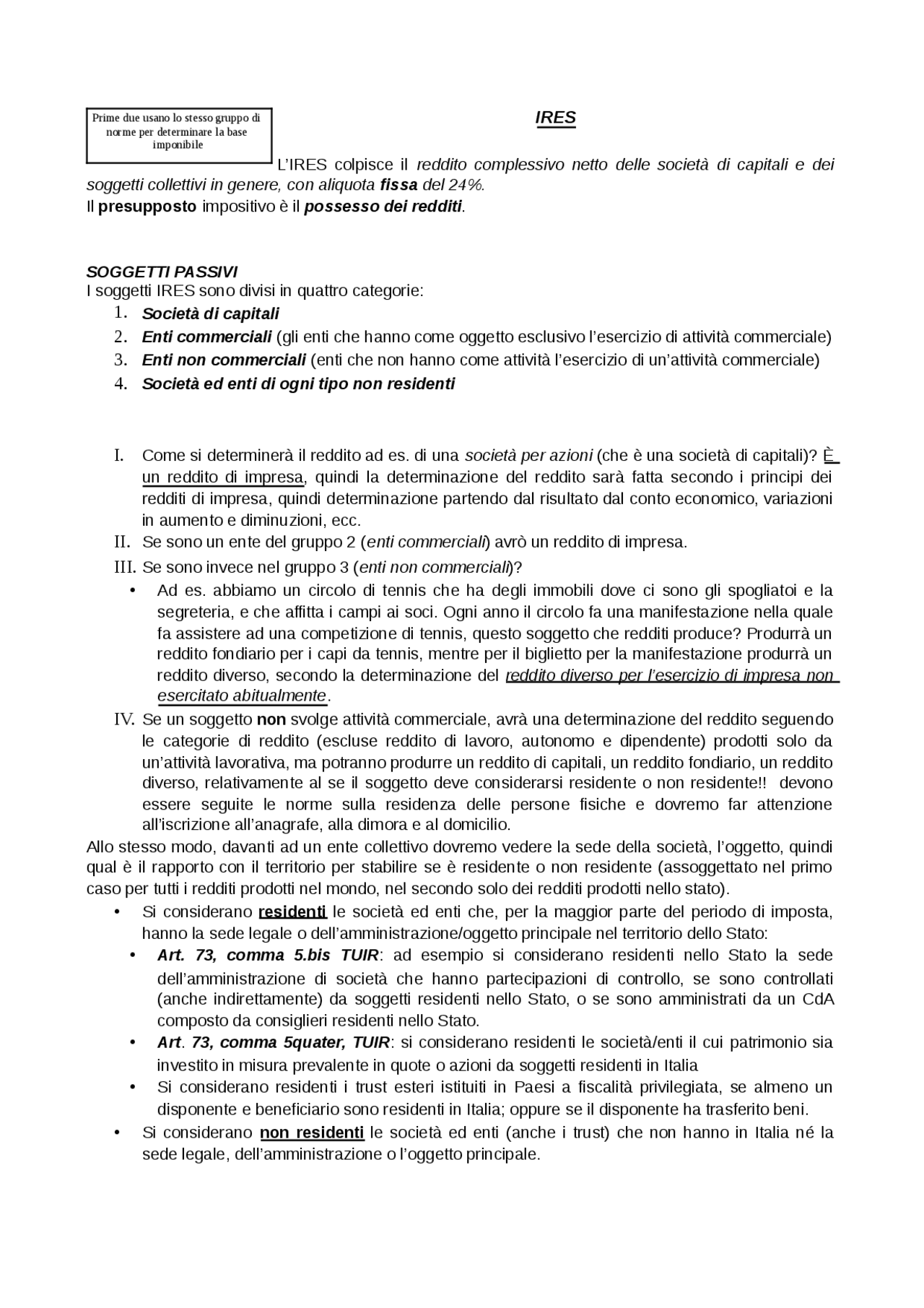Parte Speciale Tesauro Schemi Riassuntivi Ires Docsity