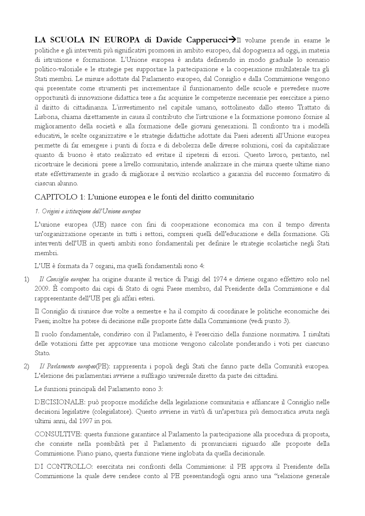 "La scuola in Europa". D. Capperucci - Docsity