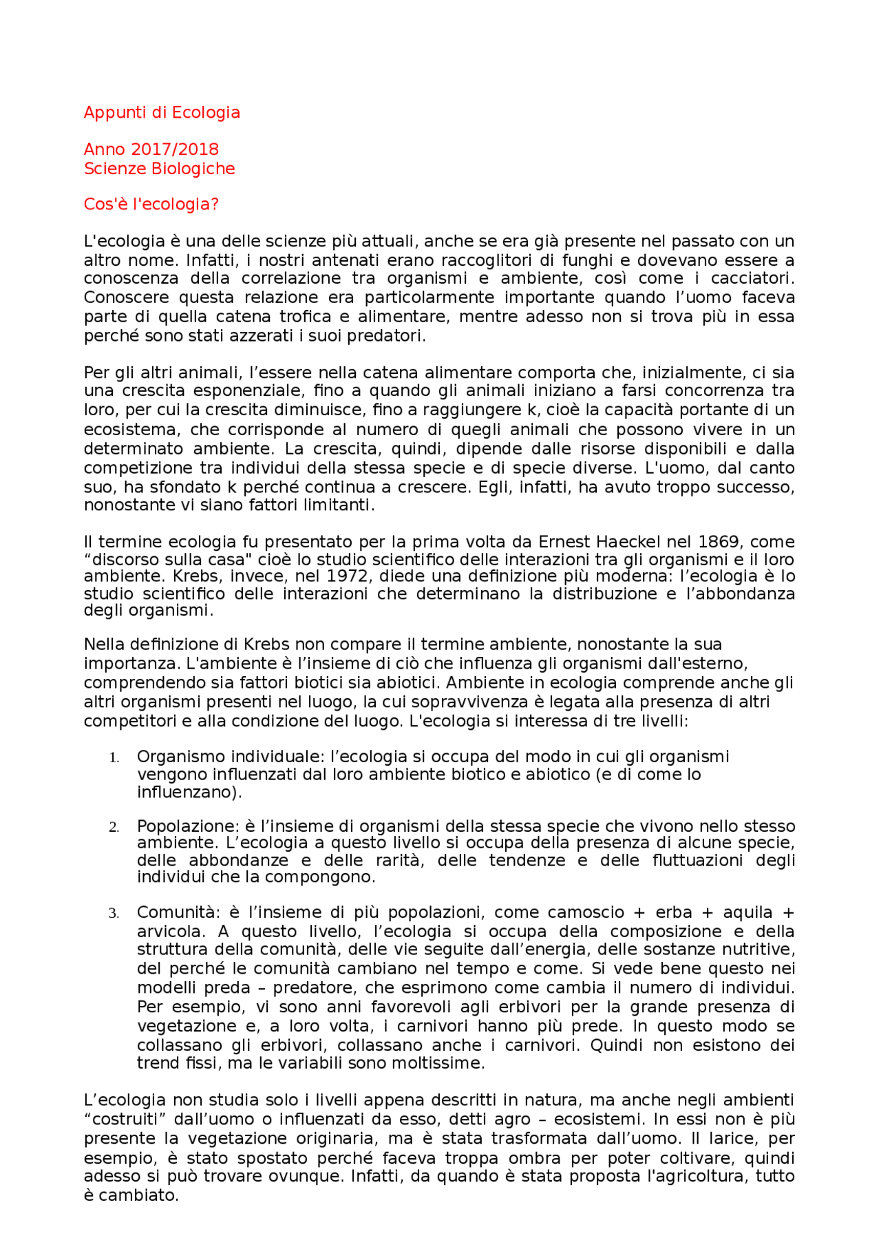 Ecologia 2 Anno Scienze Biologiche Docsity