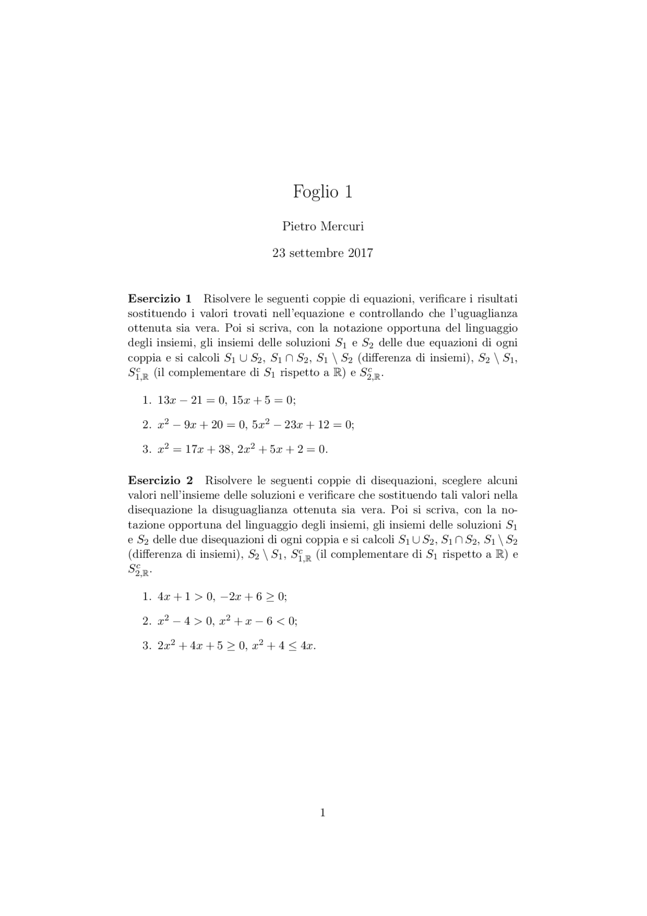 Matematica Generale 1 Docsity
