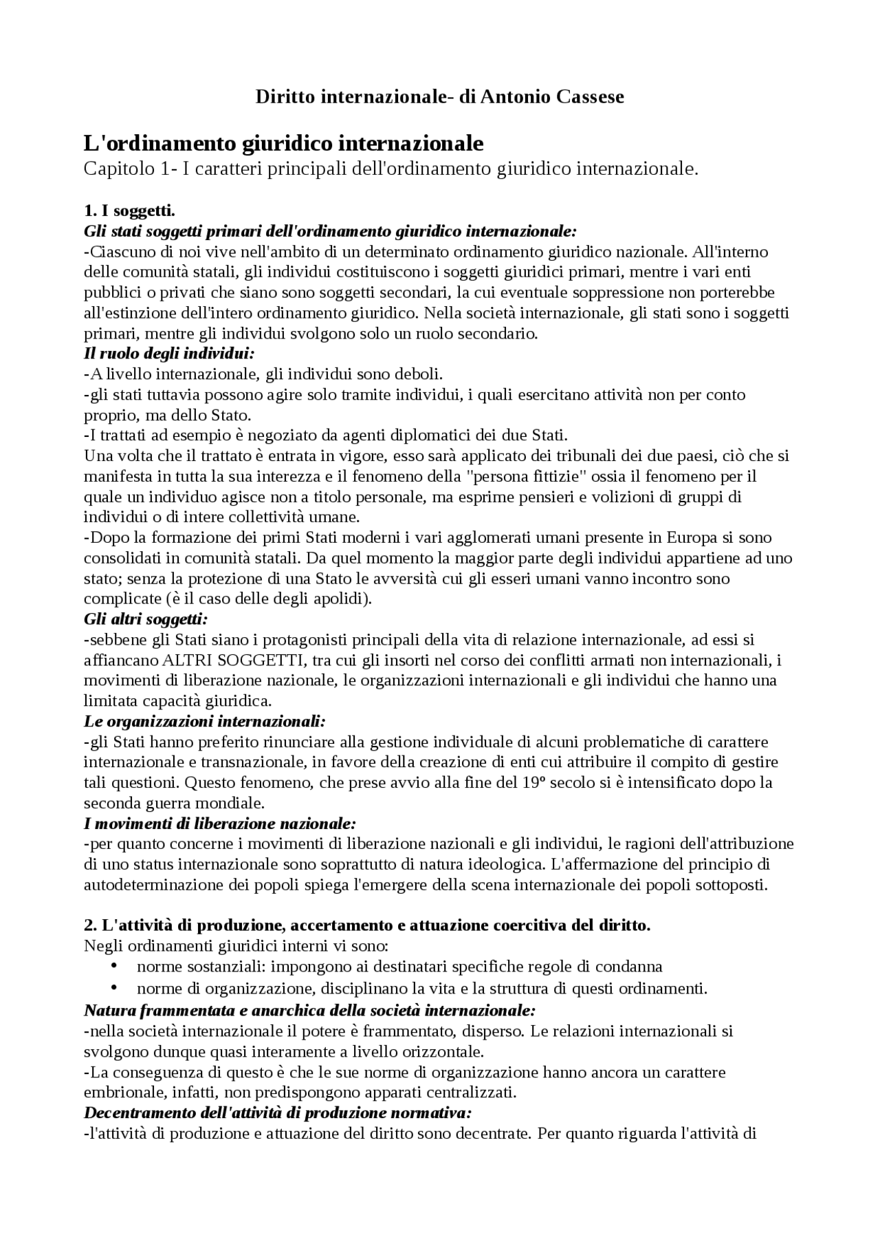 Diritto Internazionale Di Antonio Cassese Docsity