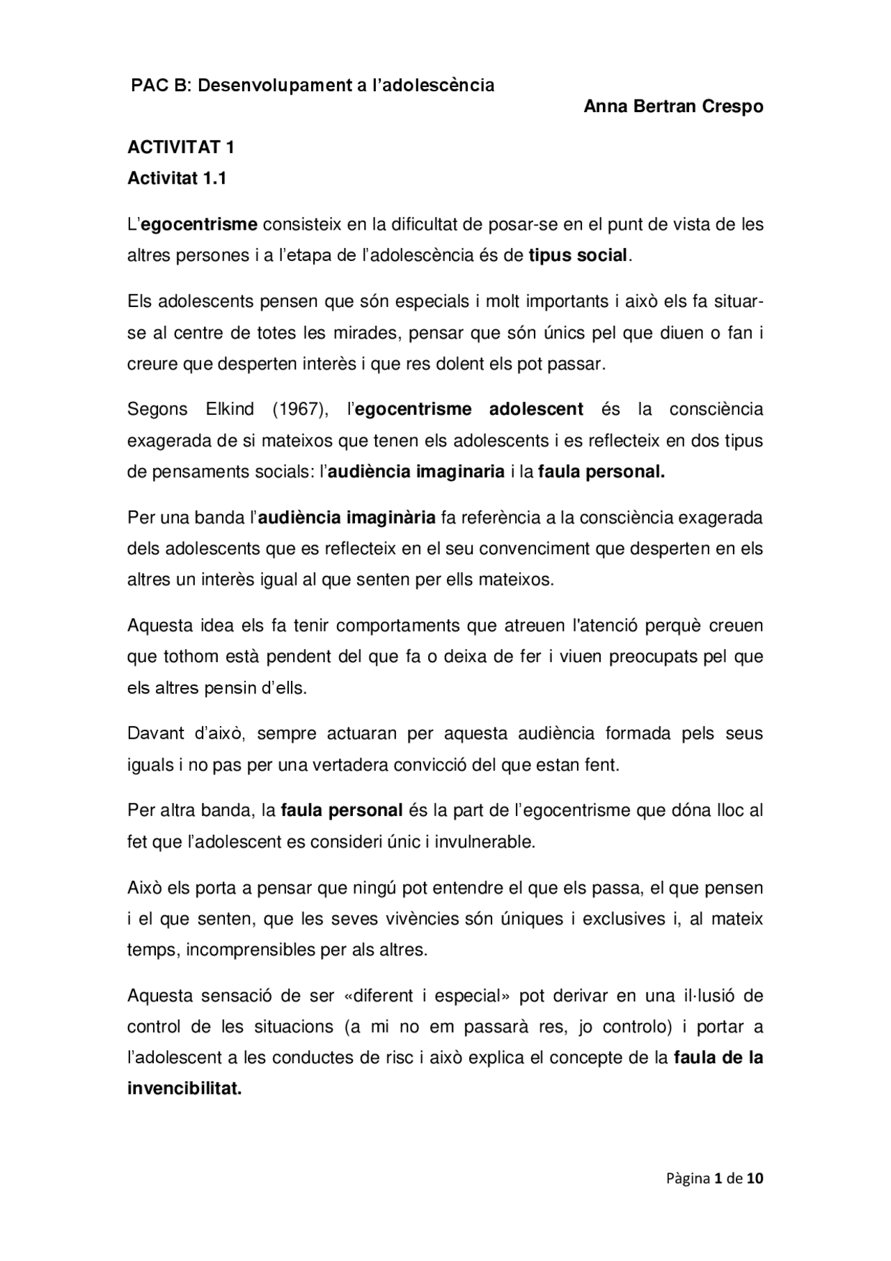 Pac B Desenvolupament A Ladolescència Nota A Docsity