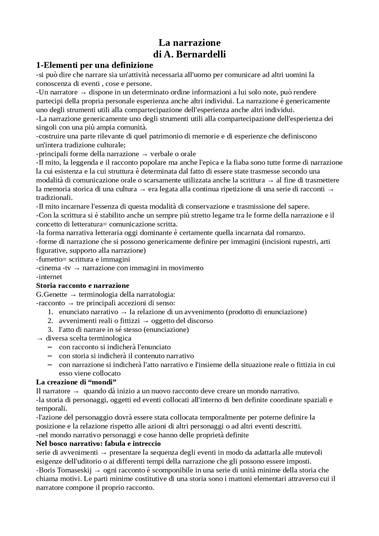 La Narrazione Di A Bernardelli Docsity