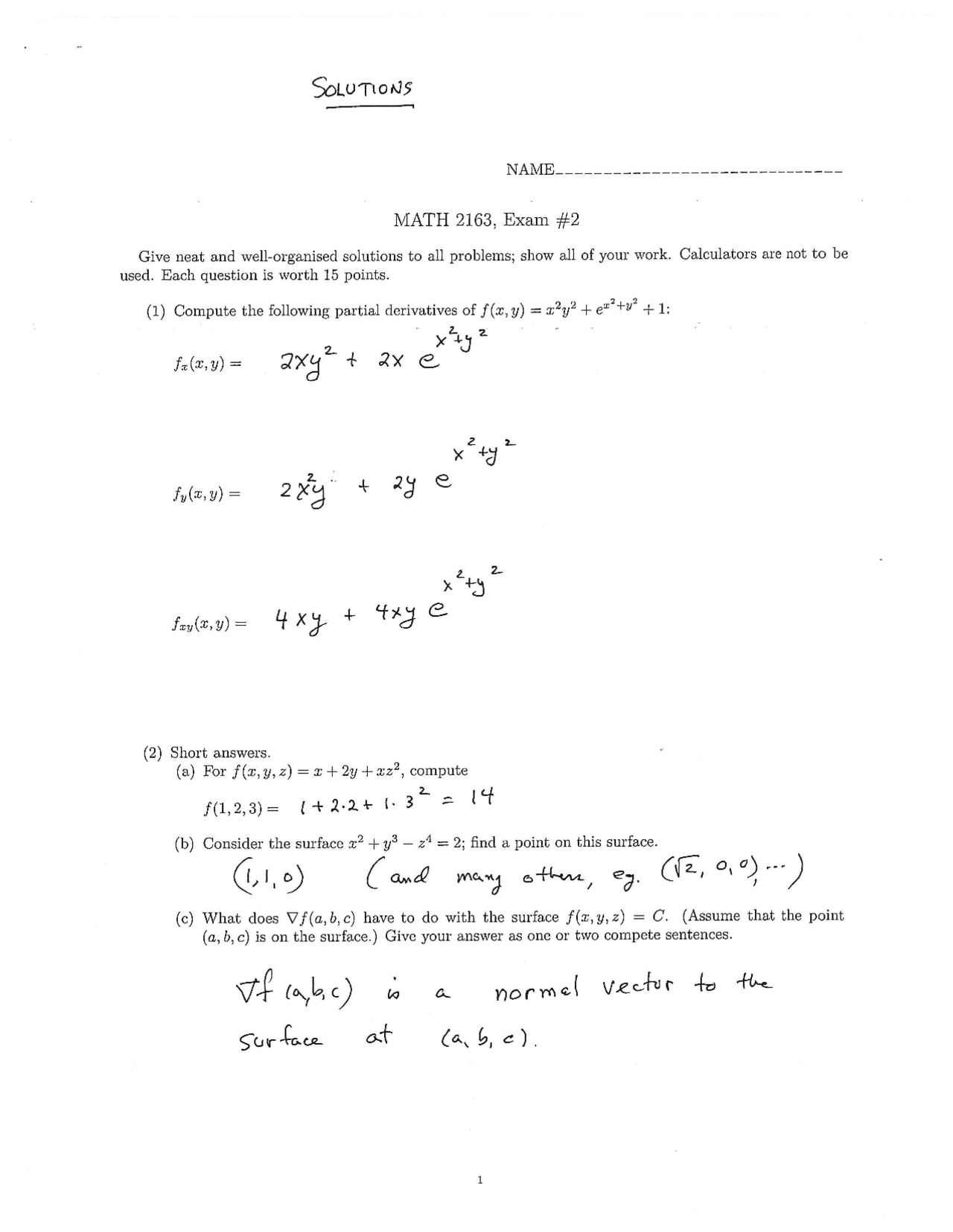 7 Solved Questions On Partial Derivative Exam 2 Math 2163 Docsity