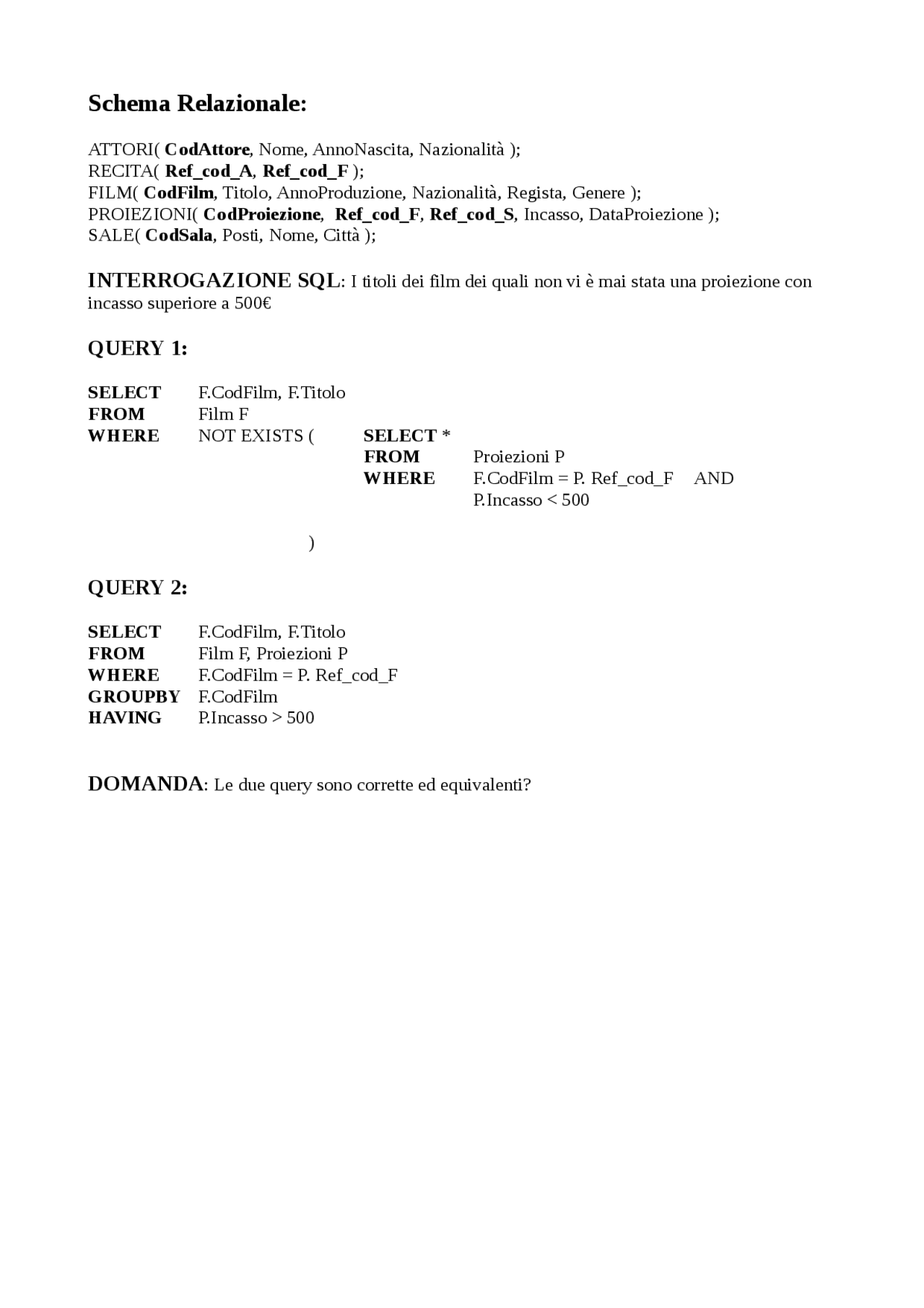 Exercise Relational Scheme Docsity