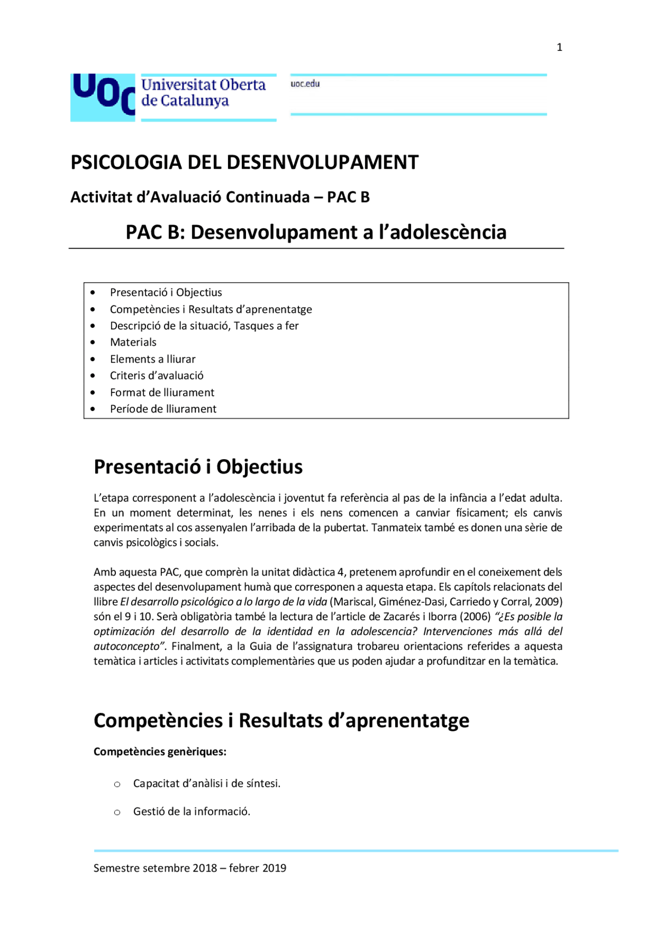 Pac Bdesenvolupament A Ladolescència Docsity