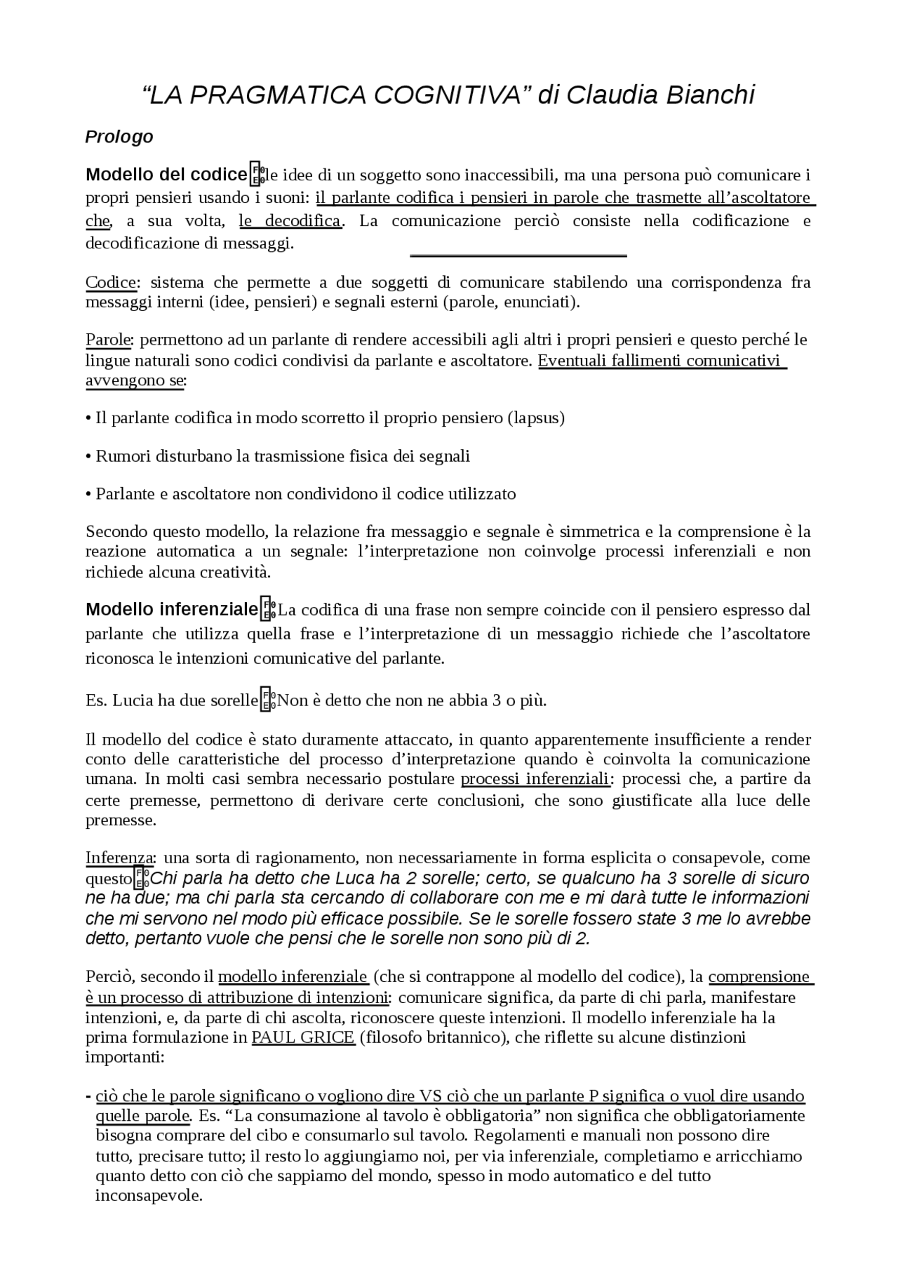 Pragmatica Cognitiva Di Claudia Bianchi Docsity