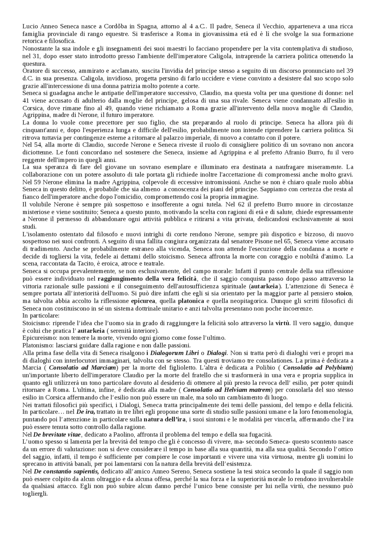Lucio Anneo Seneca Autore Latino Docsity