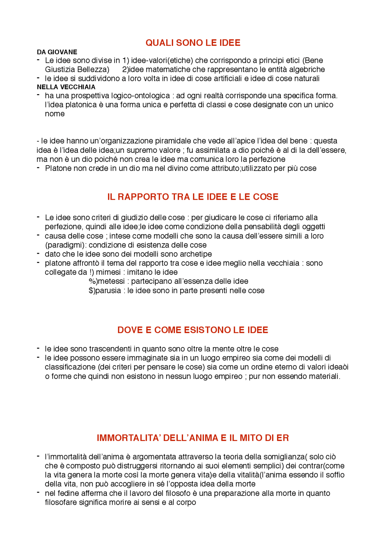 Breve Riassunto Della Filosofia Di Platone Docsity