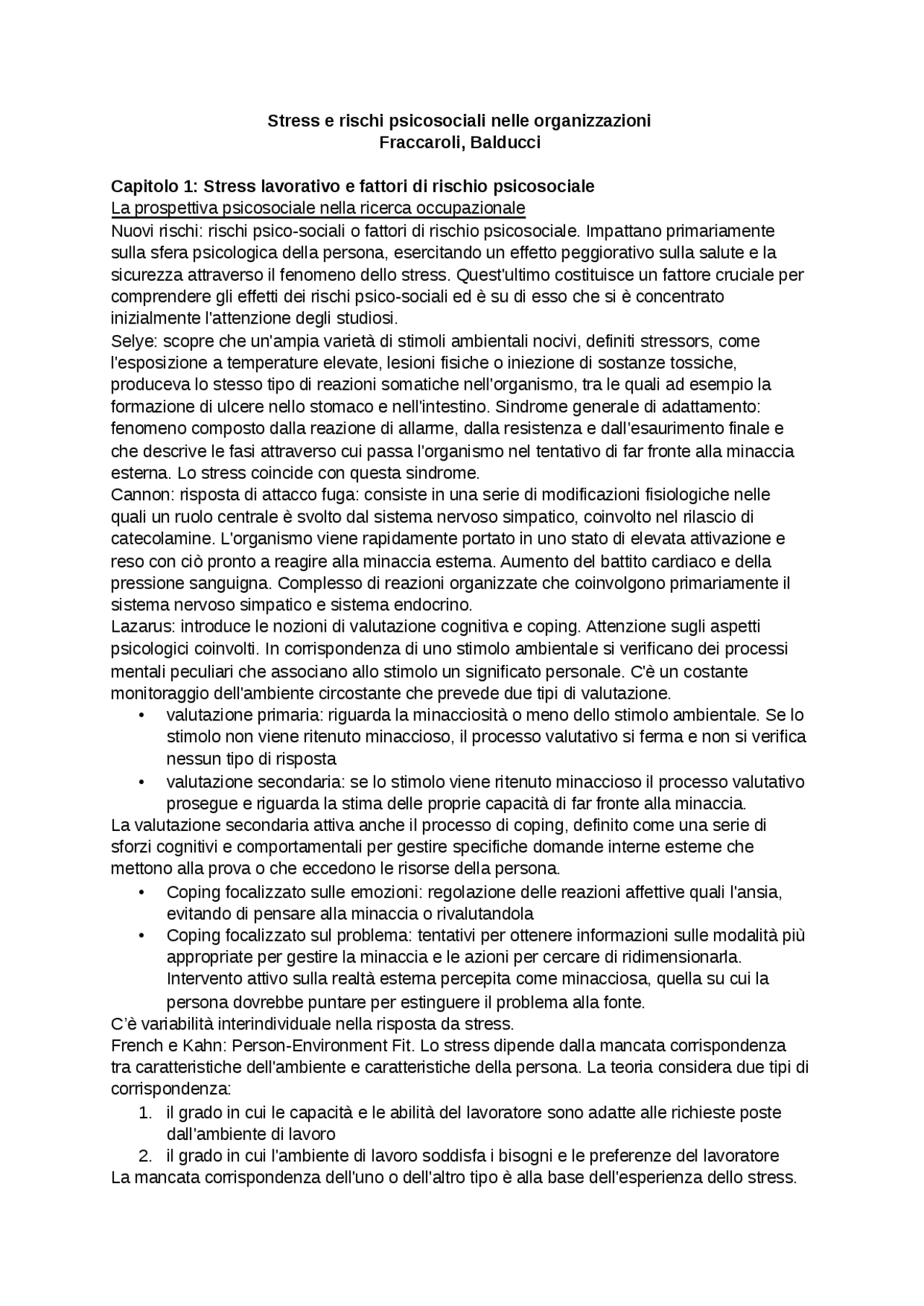 Stress e rischi psicosociali nelle organizzazioni - Docsity