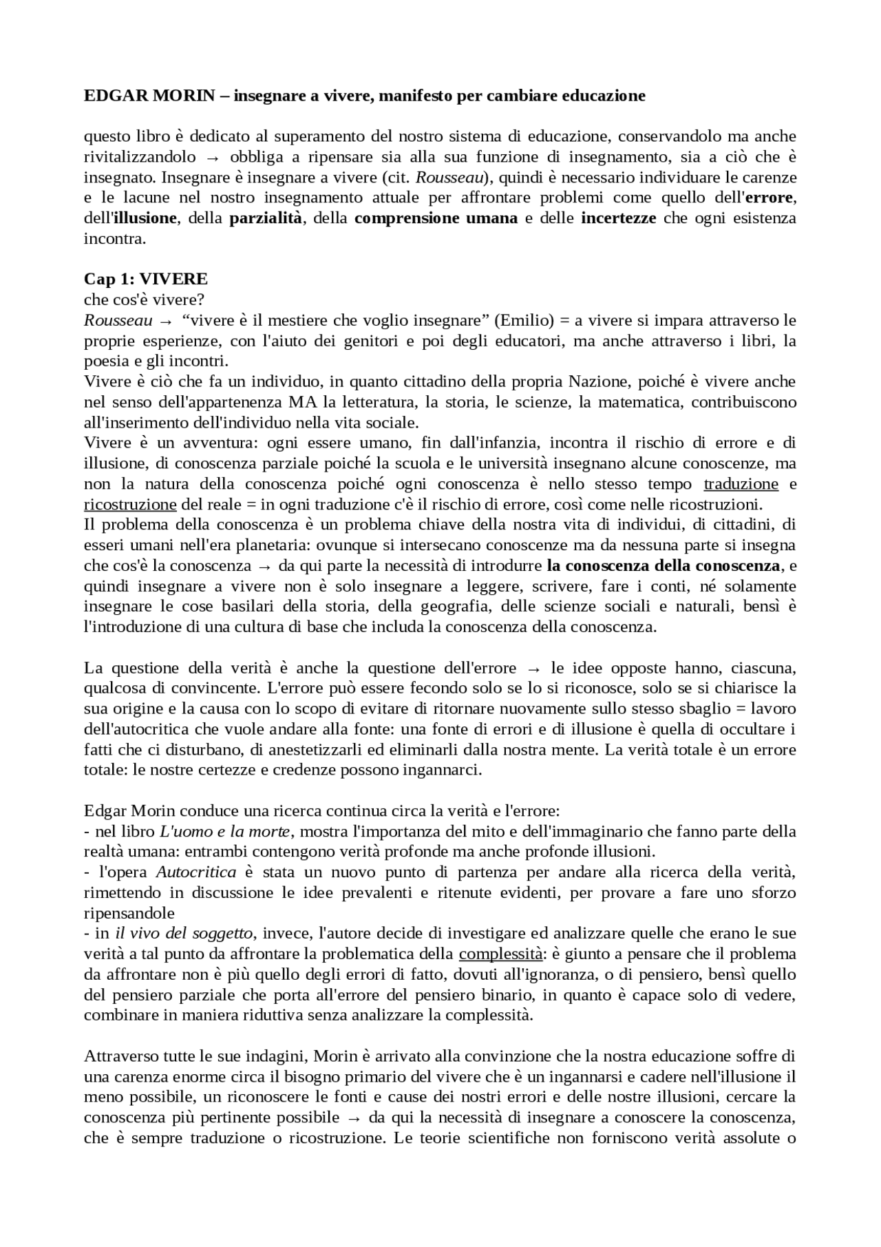 Insenare A Vivere Edgar Morin Docsity