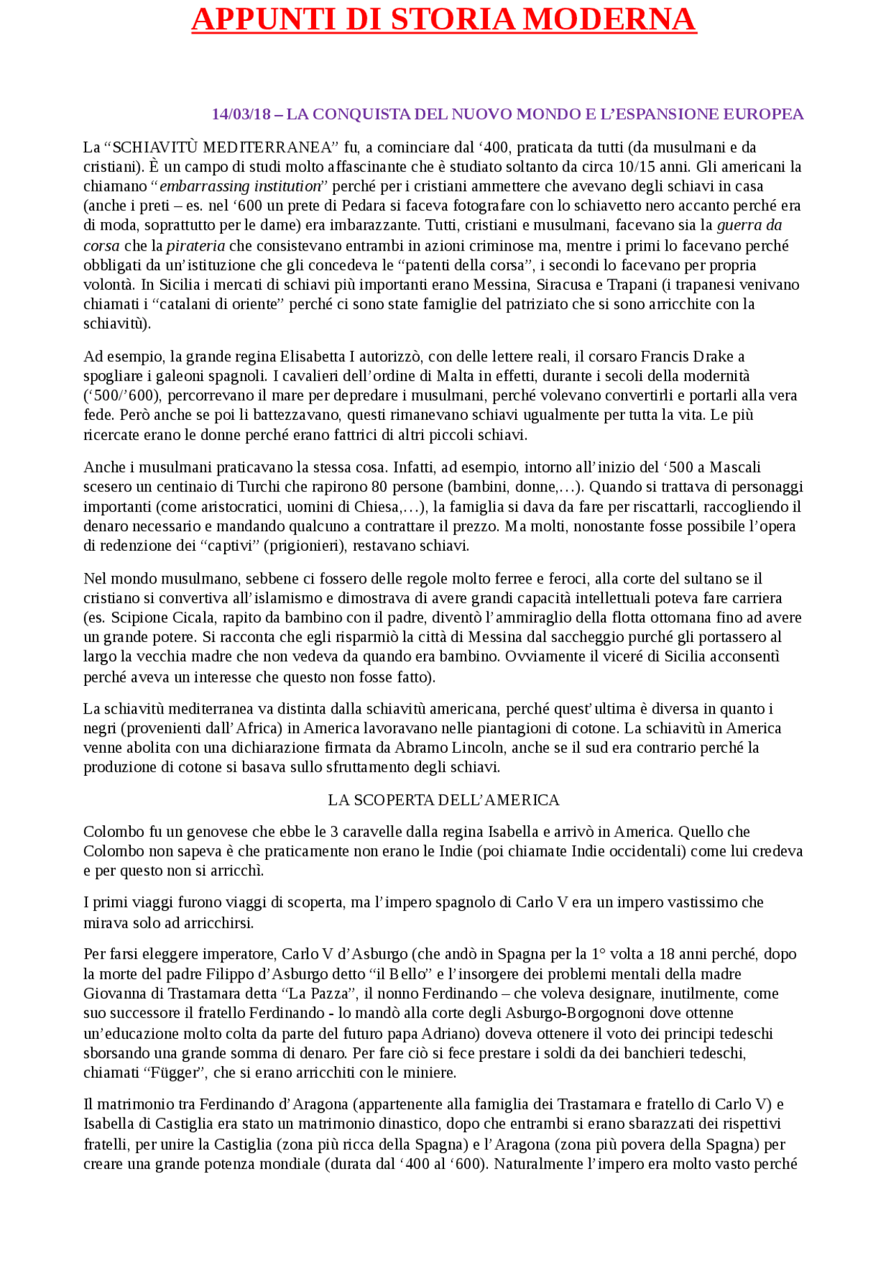 Appunti Di Storia Moderna Docsity
