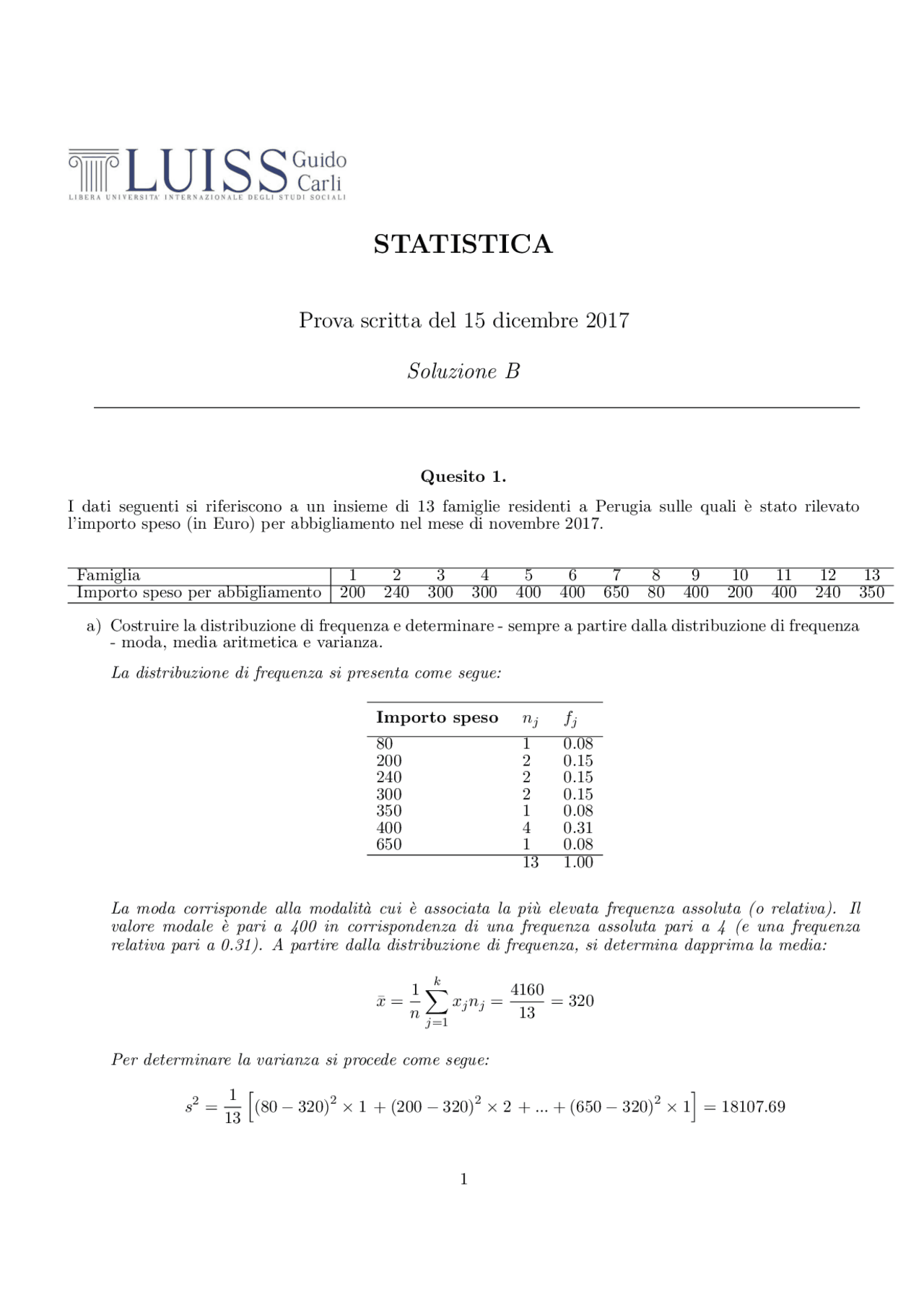 Esame Statistica Luiss Canale D Livia De Giovanni Docsity