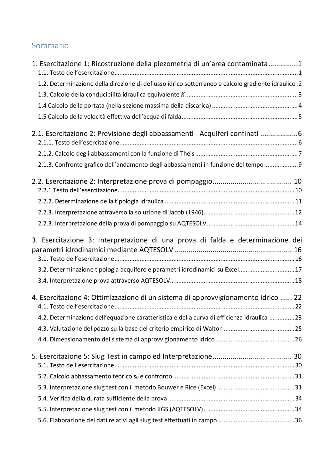 Relazione 1 5 Ingegneria Degli Acquiferi Docsity
