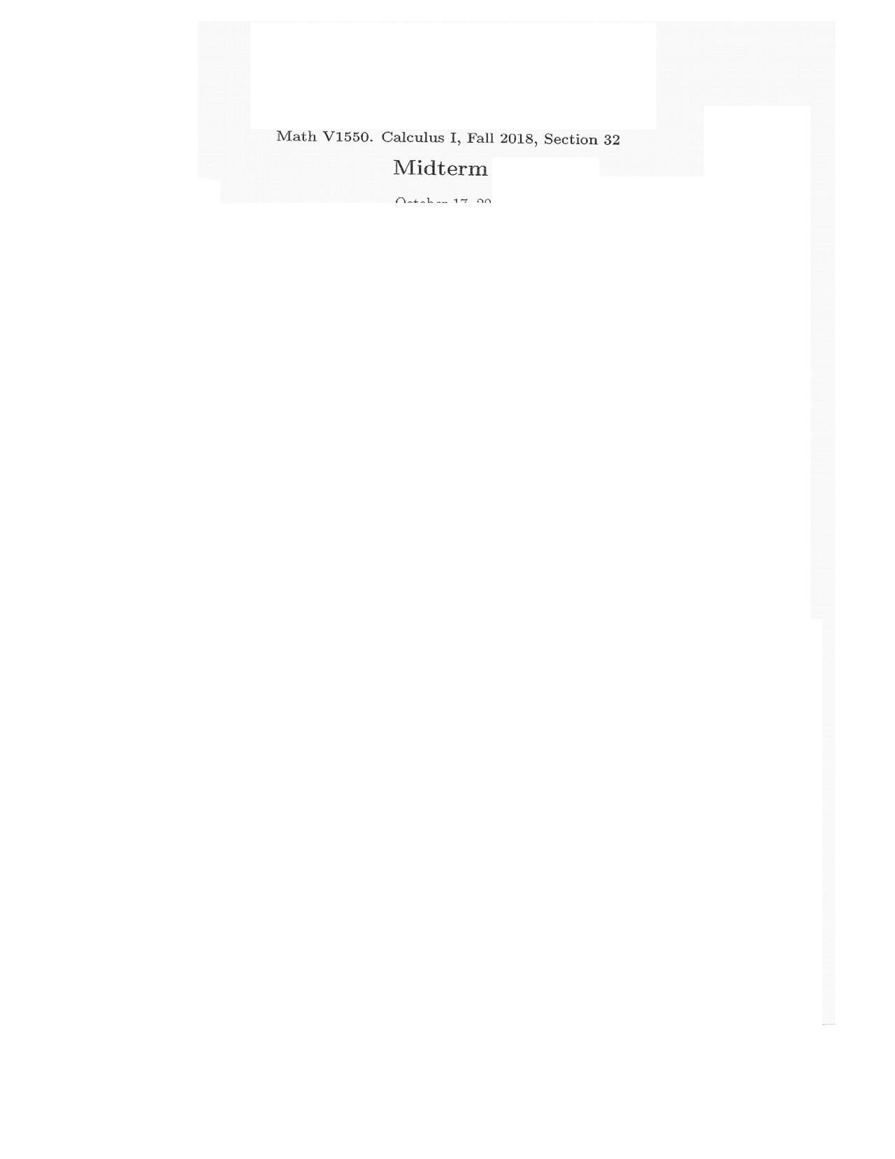 Midterm 2 Questions | Geometry Calculator 2018 | MATH 1550 - Docsity