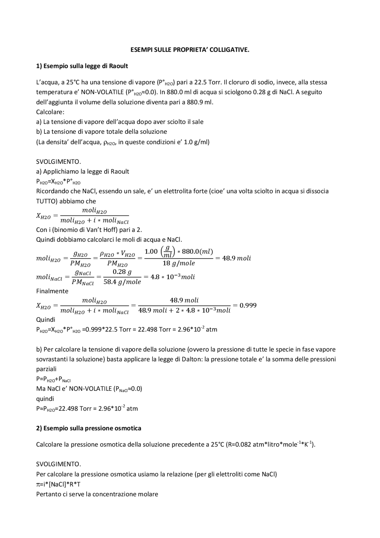 Proprietà Colligative Appunti Di Chimica Inorganica Docsity