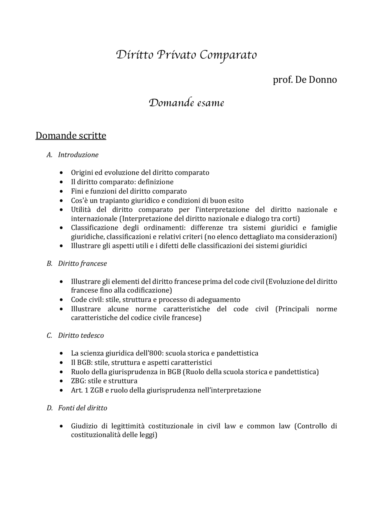 Diritto Privato Comparato Domande Esame Luiss Docsity
