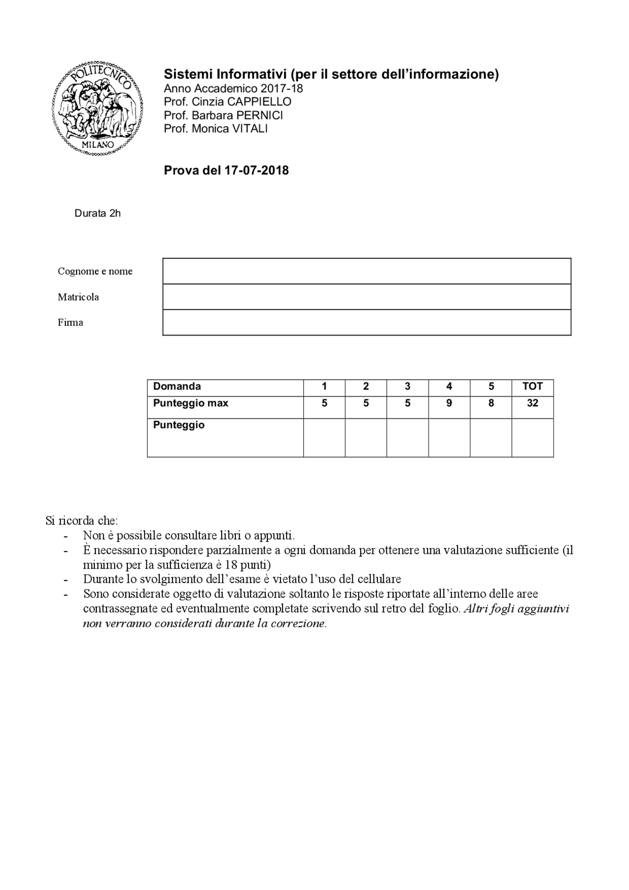 Prova Di Sistemi Informativi Docsity
