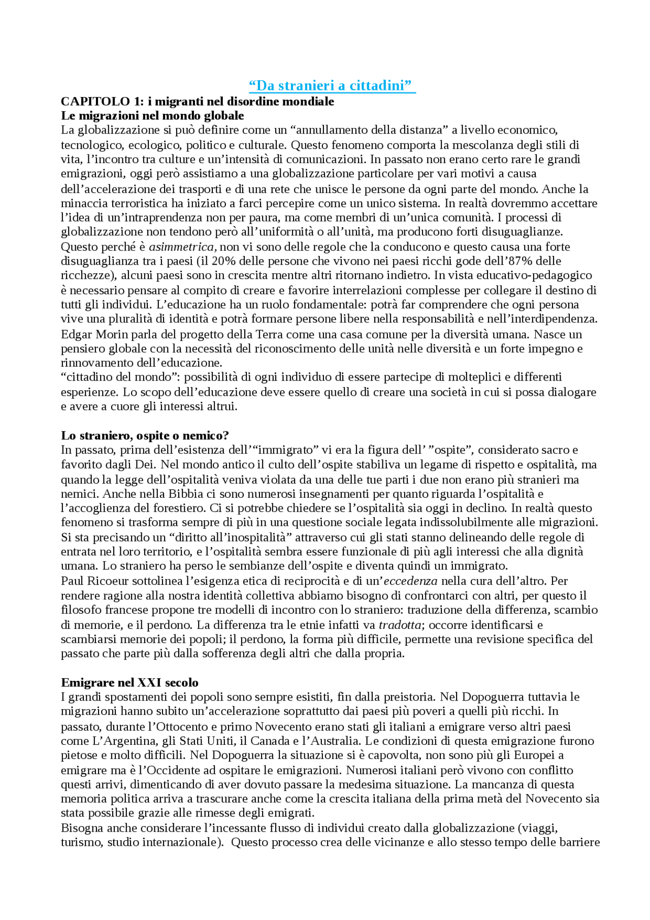 Da Stranieri A Cittadini Docsity