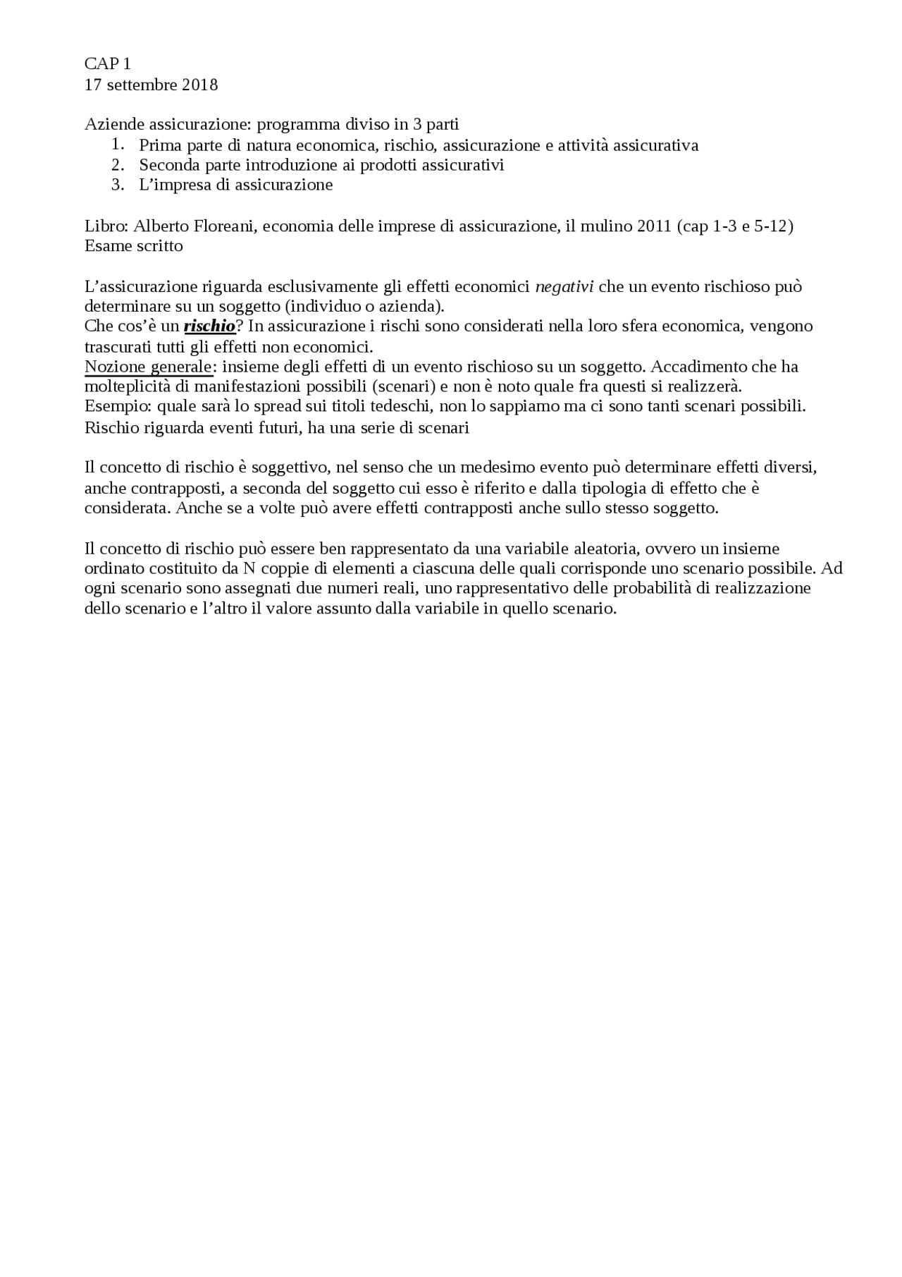 Capitolo 1 Assicurazioni Docsity