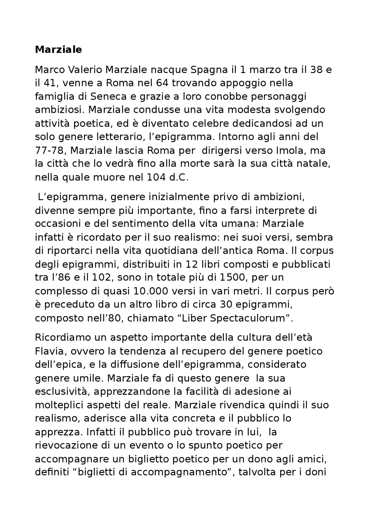 Marziale Vita E Opere Docsity