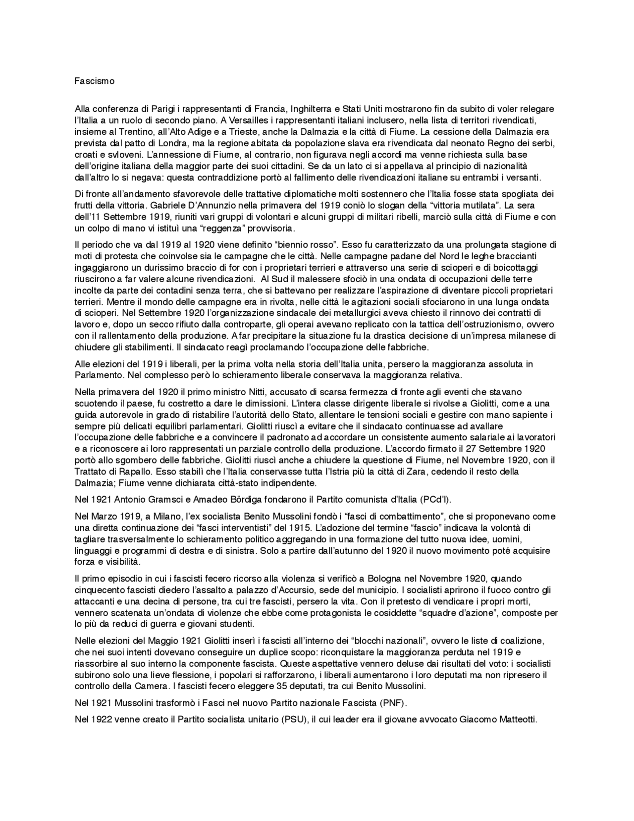 Riassunto Storia Fascismo E Nazismo Docsity