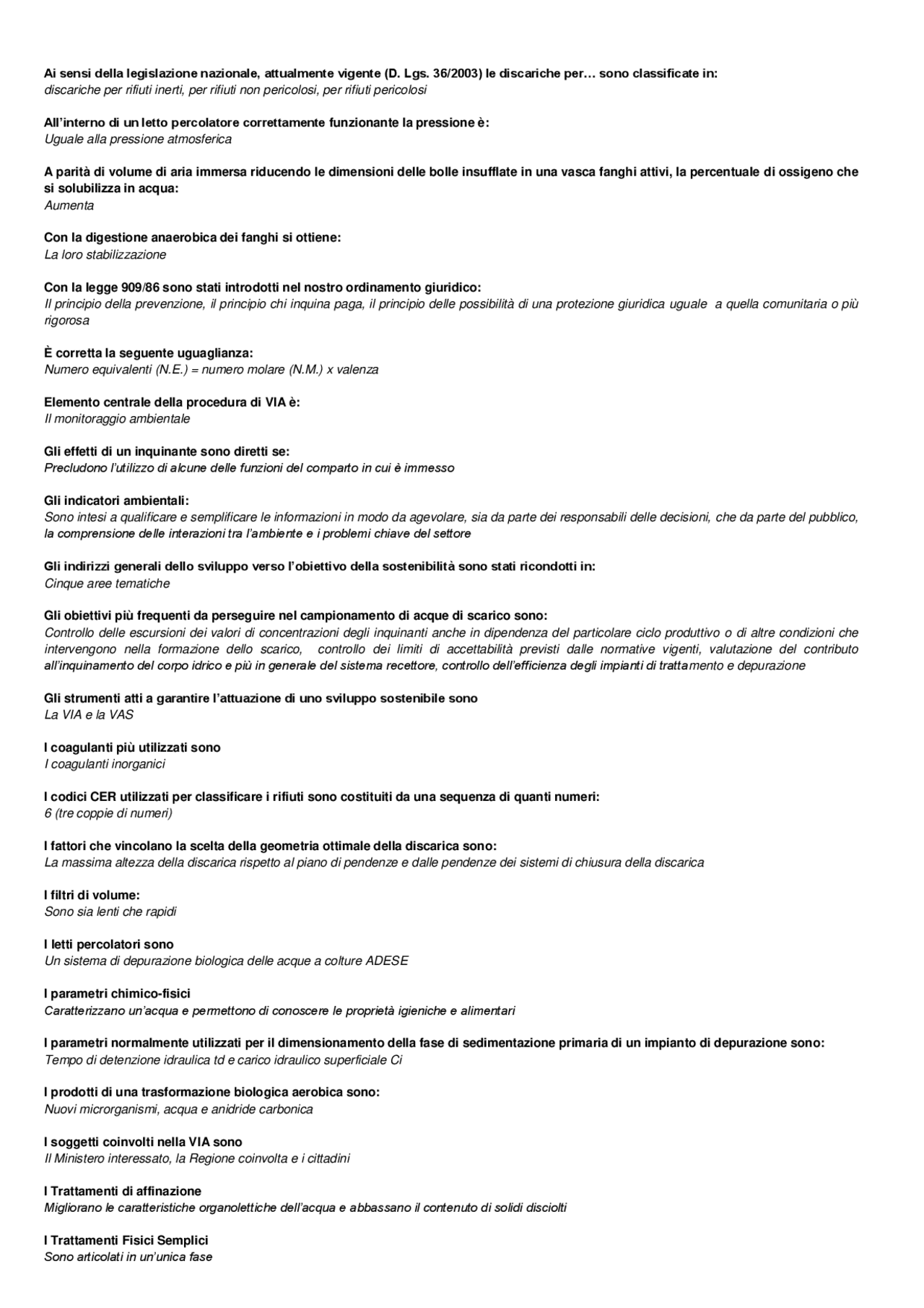 Ingegneria Ambientale Prove Desame Di Ingegneria Civile Docsity