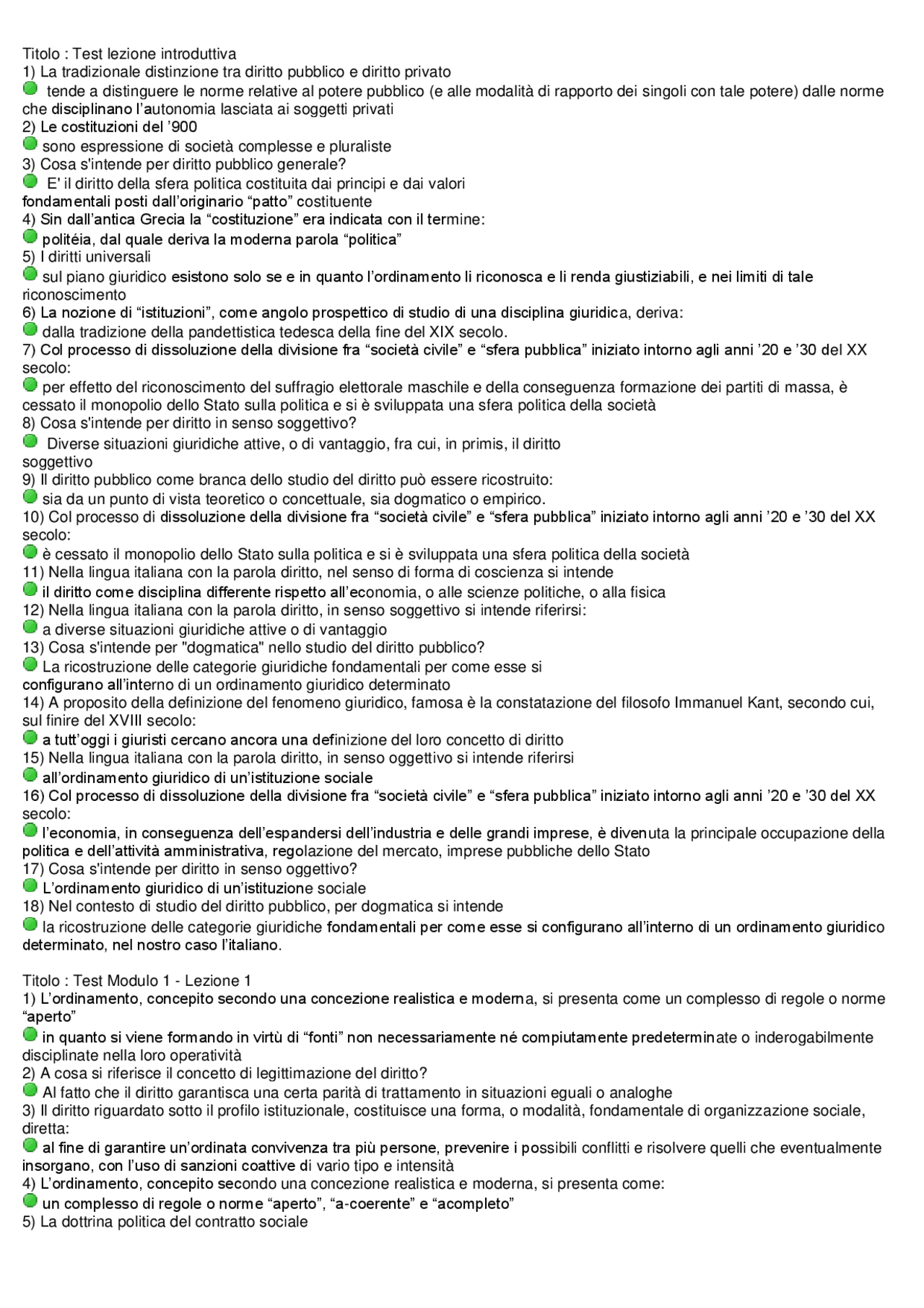 Unicusano Diritto Pubblico Test Esercizi Di Diritto Pubblico Docsity