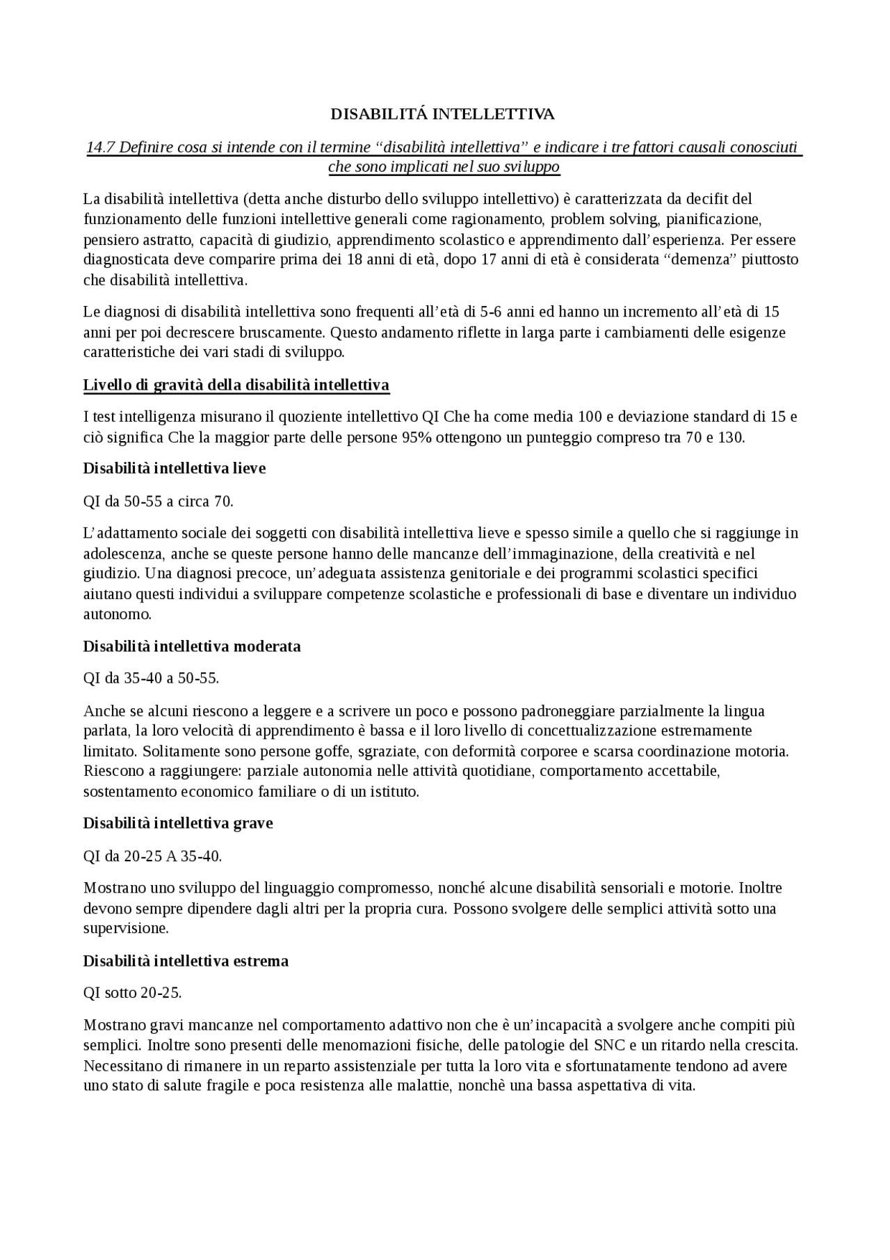 La Disabilità Intellettiva Docsity