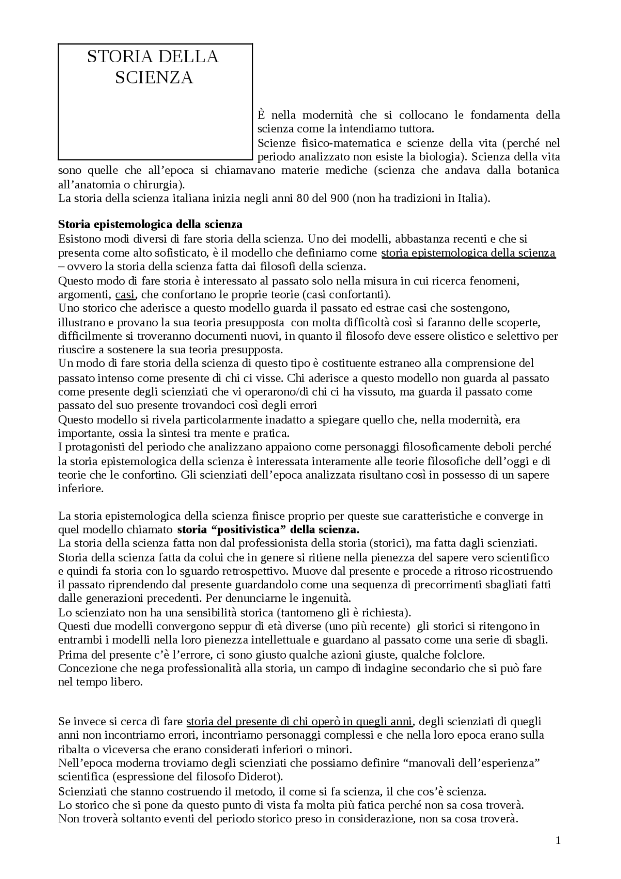 Storia Della Scienza Docsity