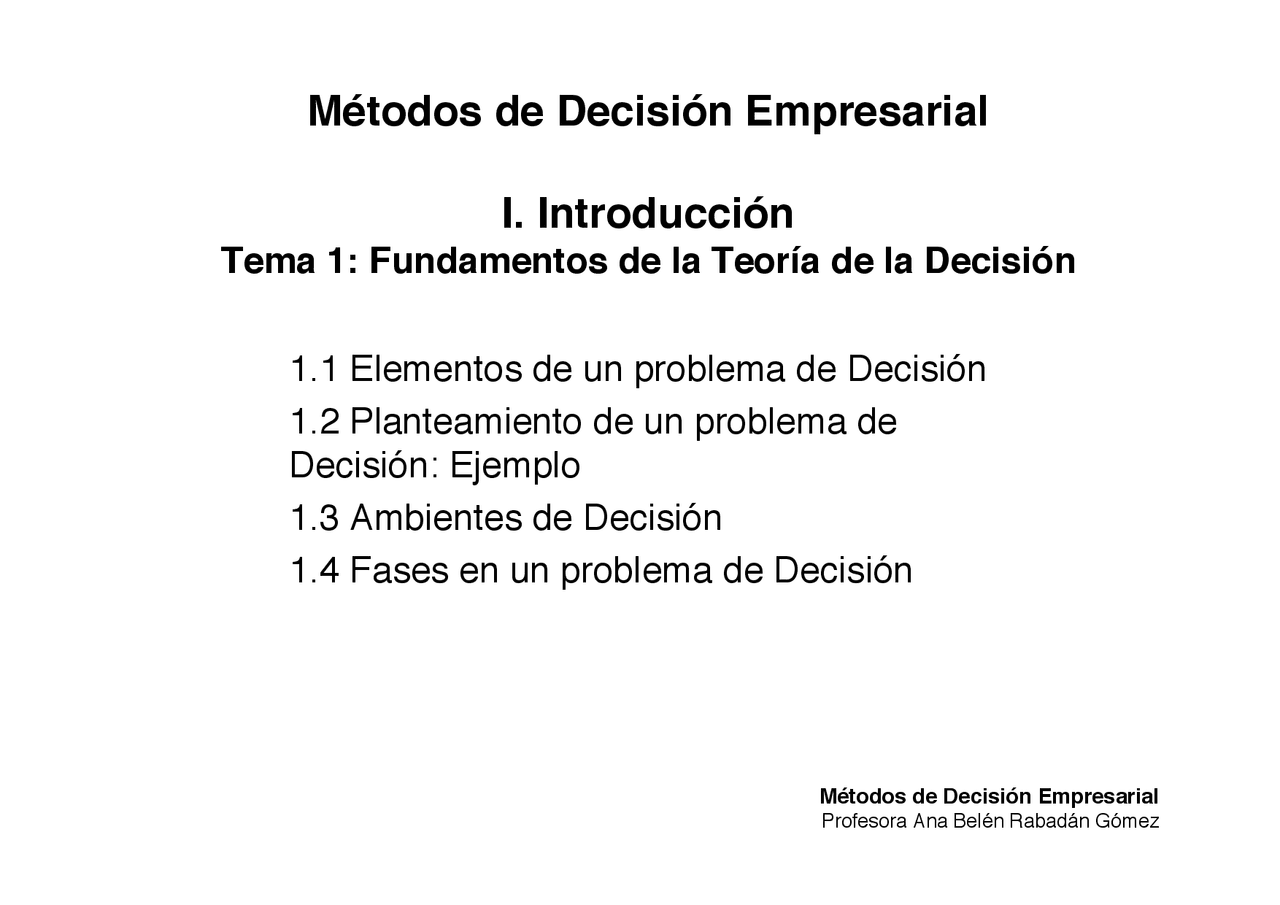 Métodos De Decisión Empresarial Docsity