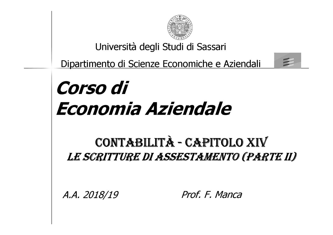 Scritture Di Assestamento 1 Parte Schemi E Mappe Concettuali Di