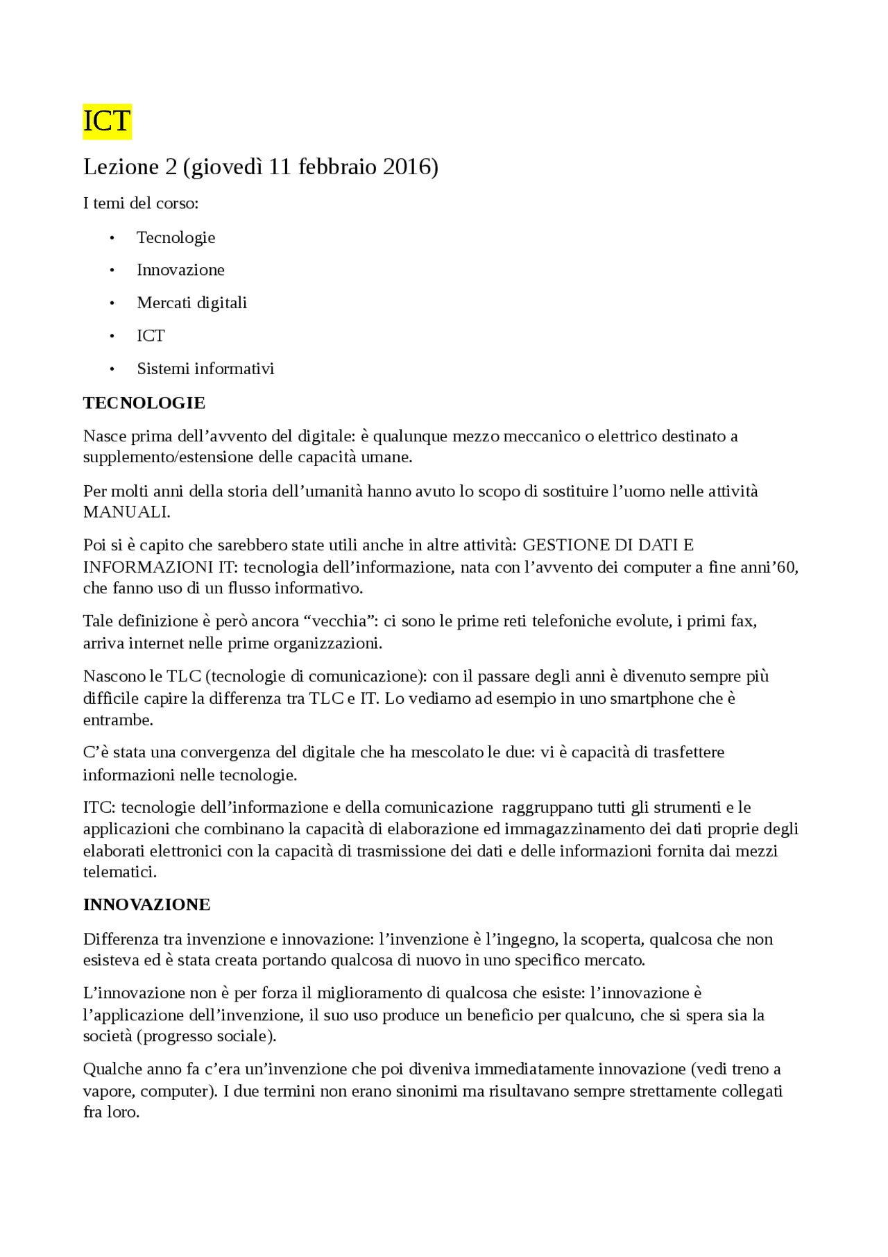 Appunti Information And Communication Technology Ict Docsity