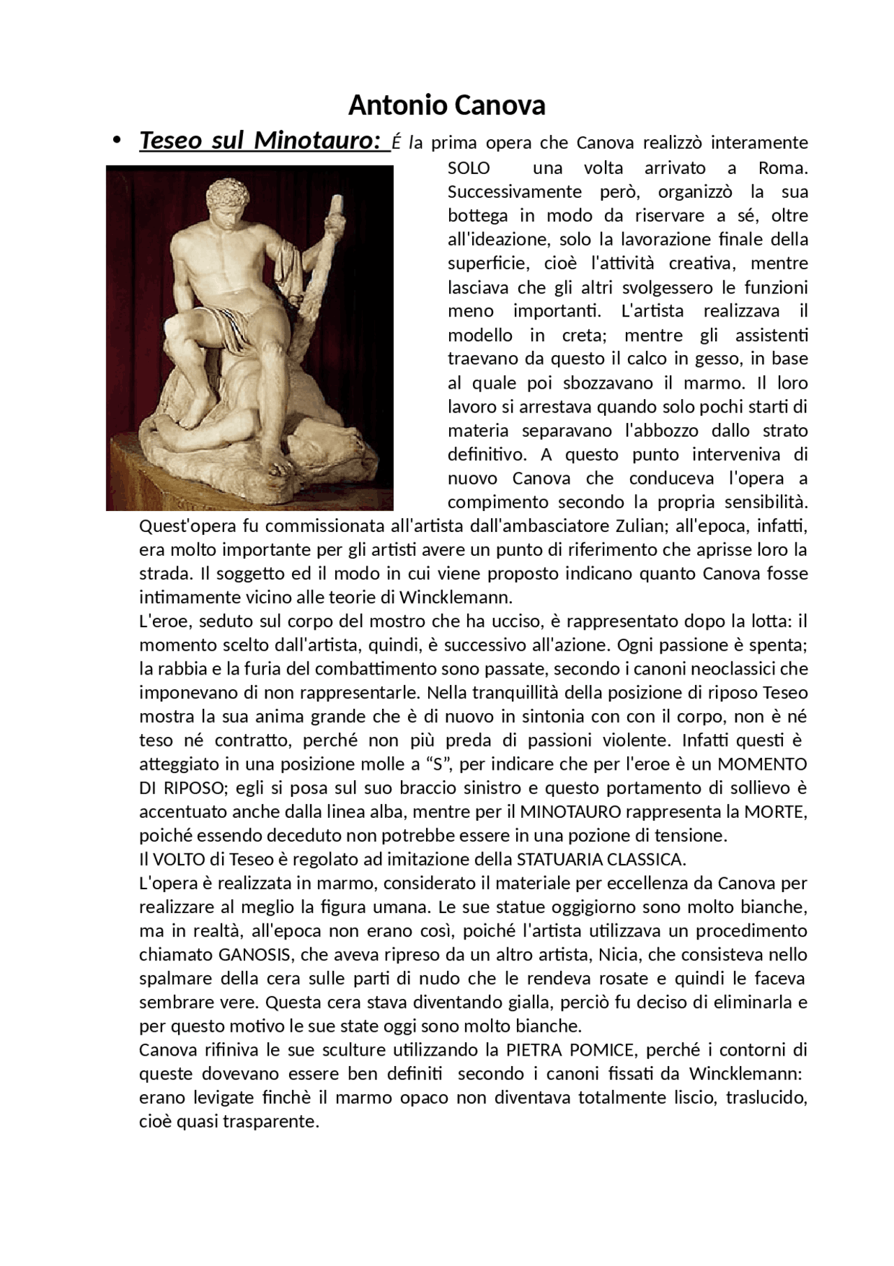Appunti Su Alcune Opere Di Canova Docsity
