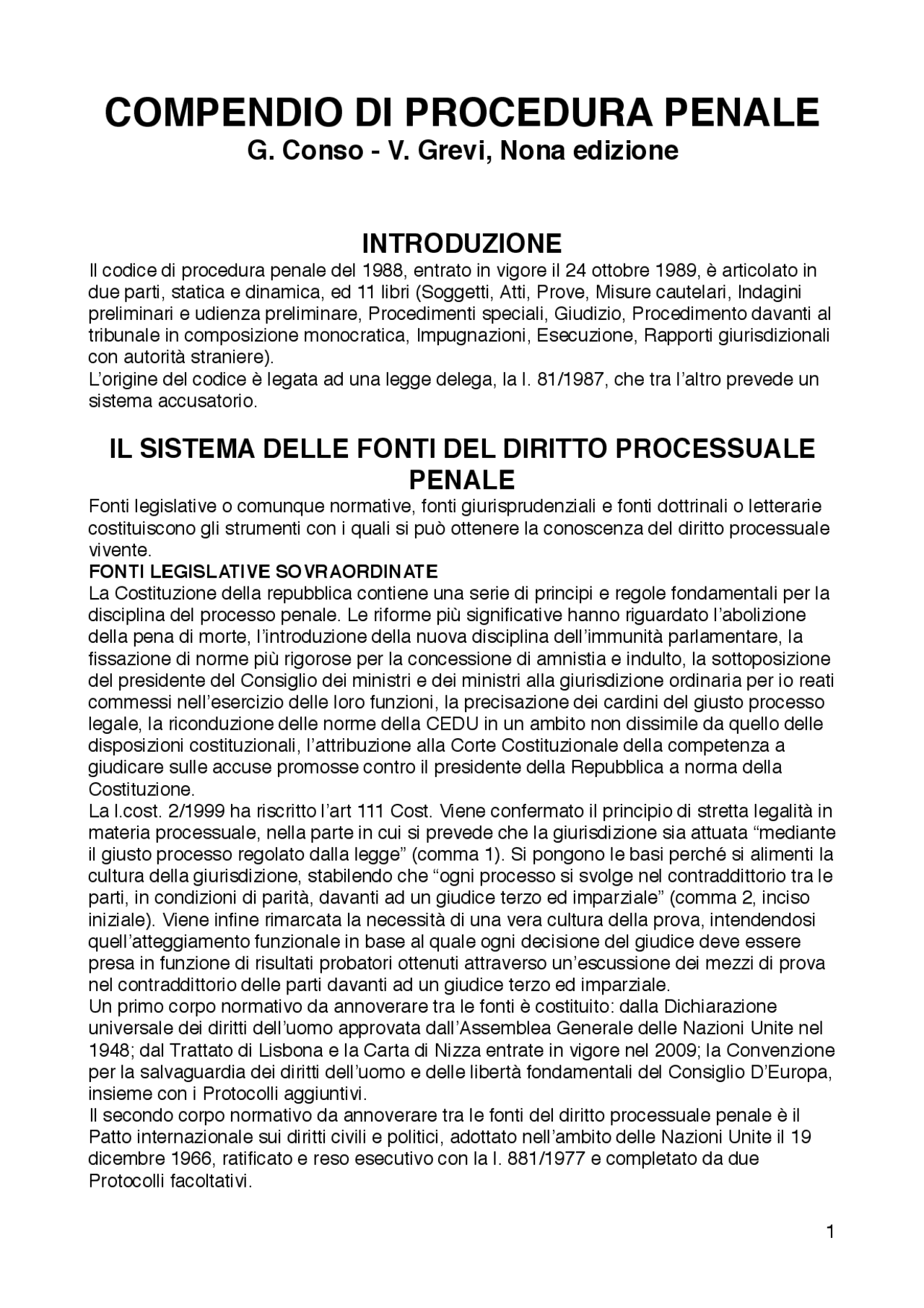 Riassunto Compendio Di Procedura Penale Di Corso Grevi Docsity