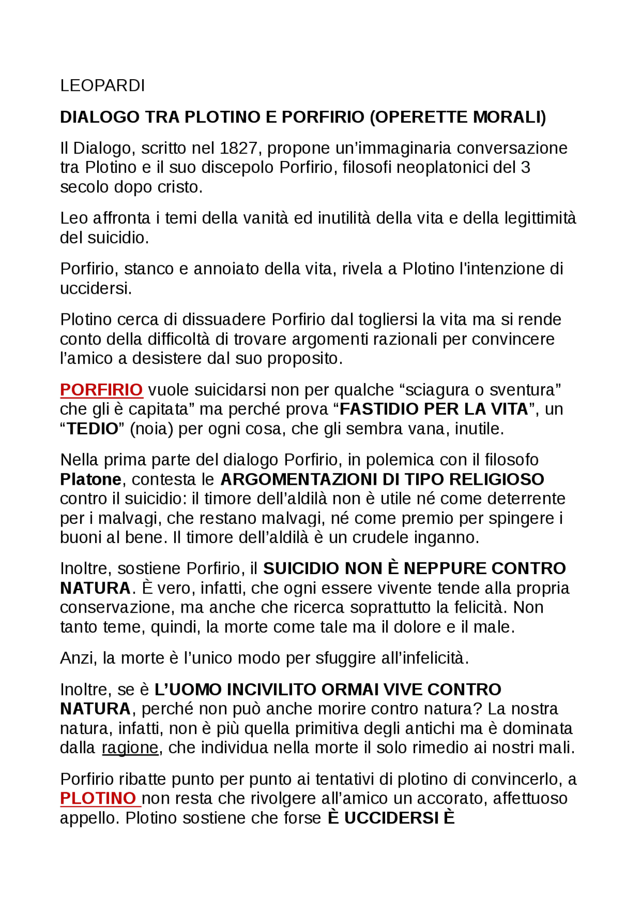 Leopardi Dialogo Tra Plotino E Porfirio Docsity